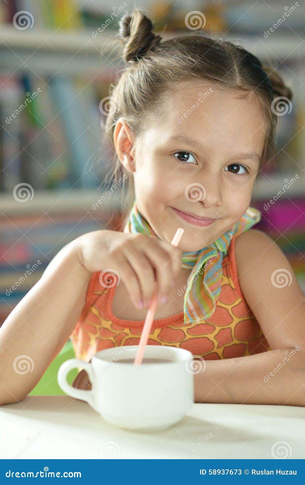 Cute little girl with cup stock image. Image of love - 58937673