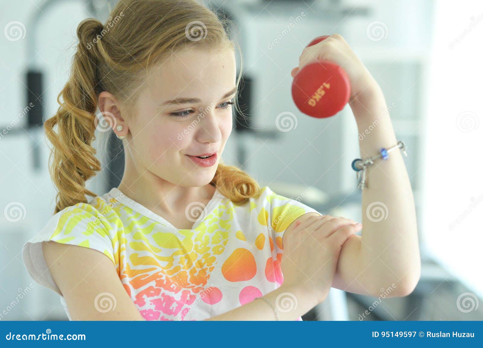 Cute Little Girl Doing Exercises Stock Image - Image of power, fitness ...