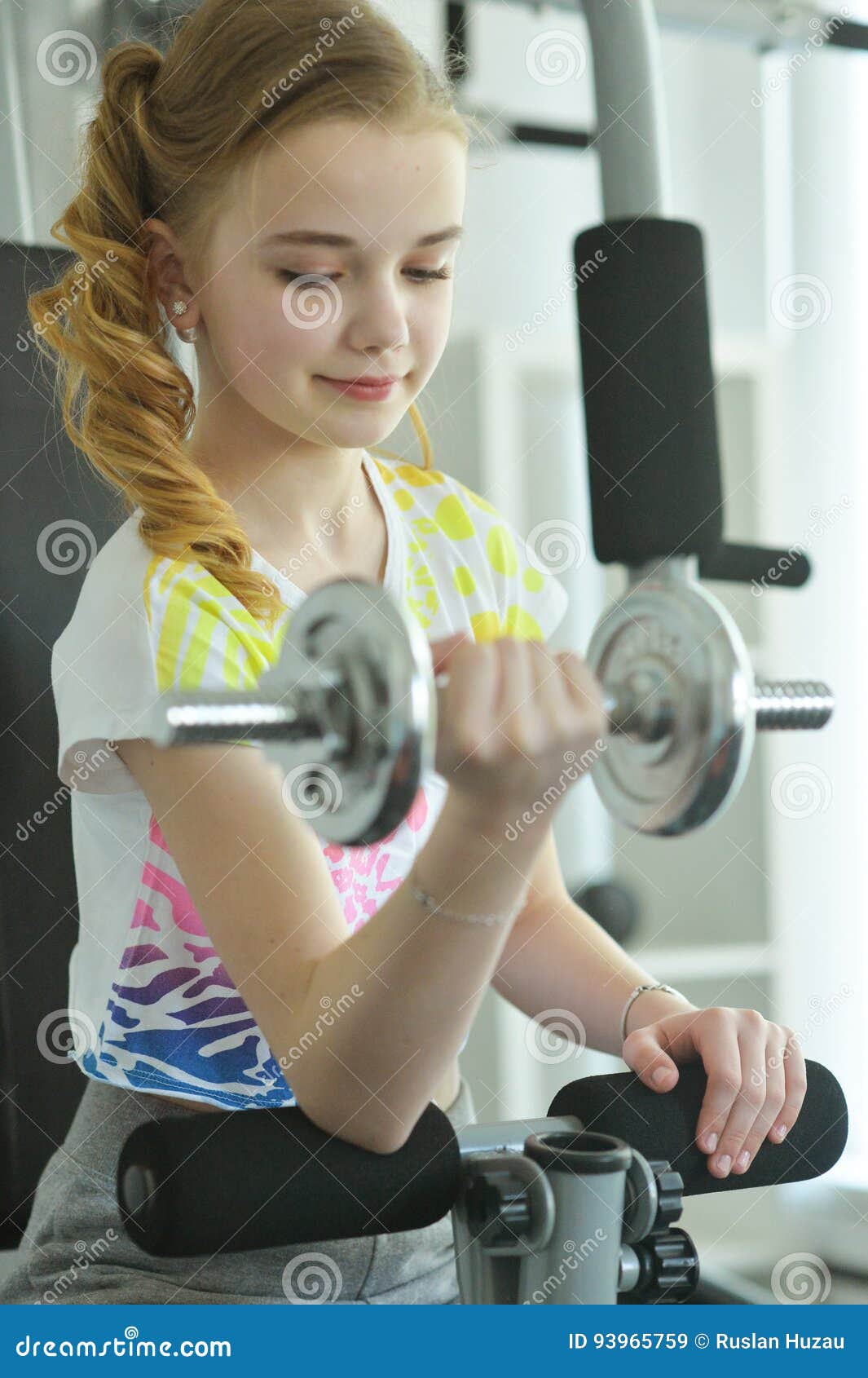 Cute Little Girl Doing Exercises Stock Image - Image of youthful ...
