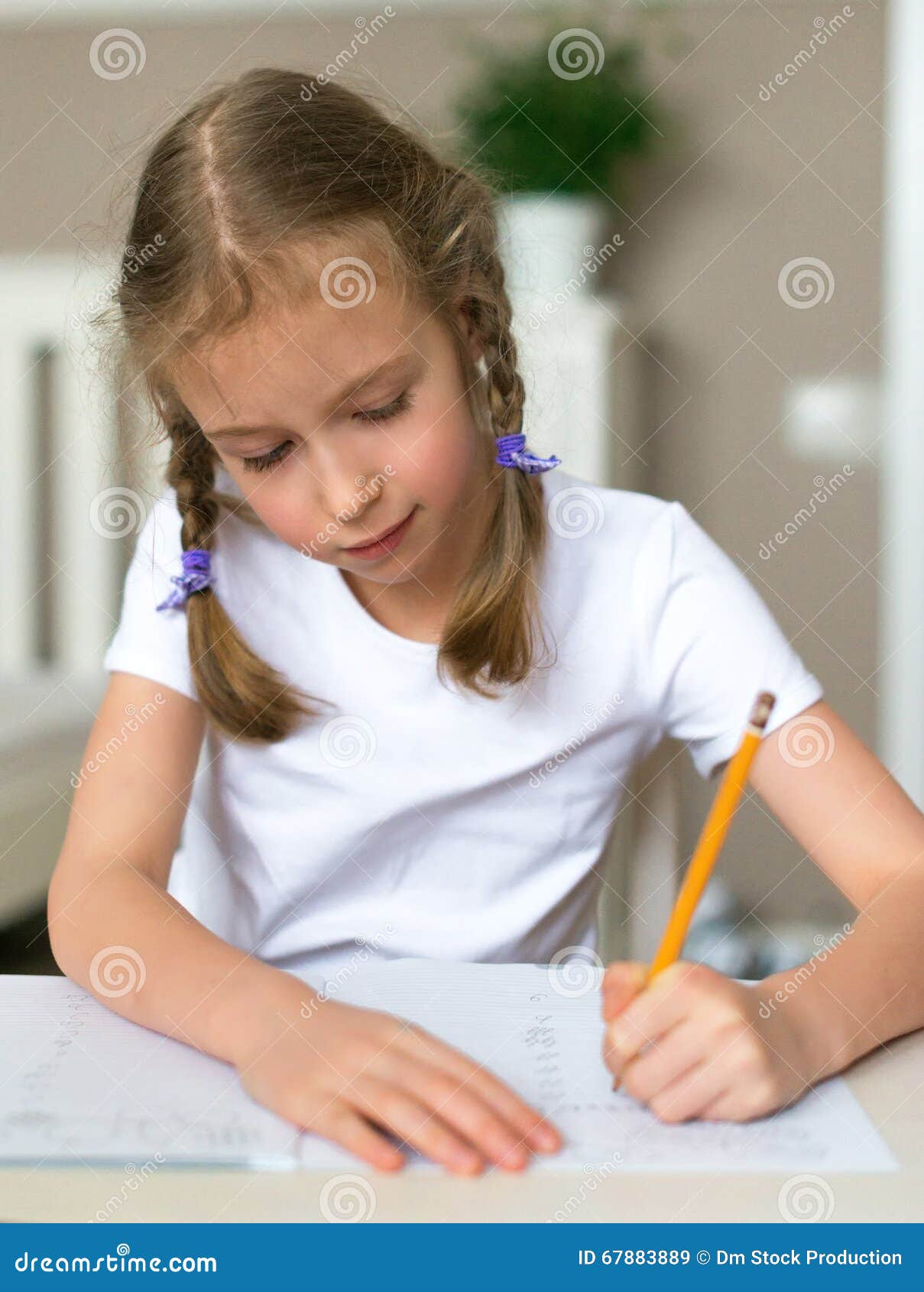 Cute Little Girl Doing Her Homework. Stock Image - Image of learn ...