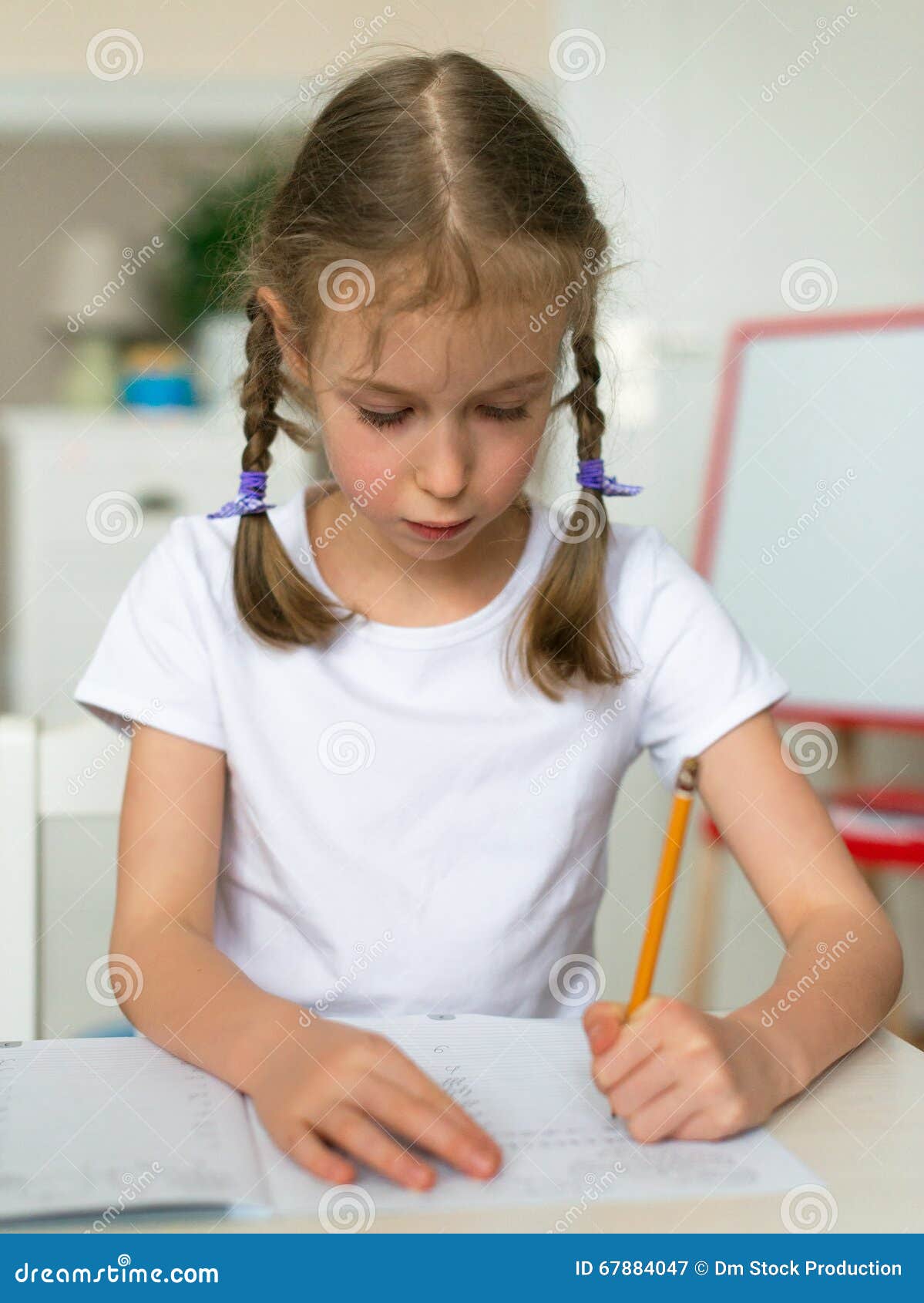 Cute Little Girl Doing Her Homework. Stock Image - Image of preschool ...
