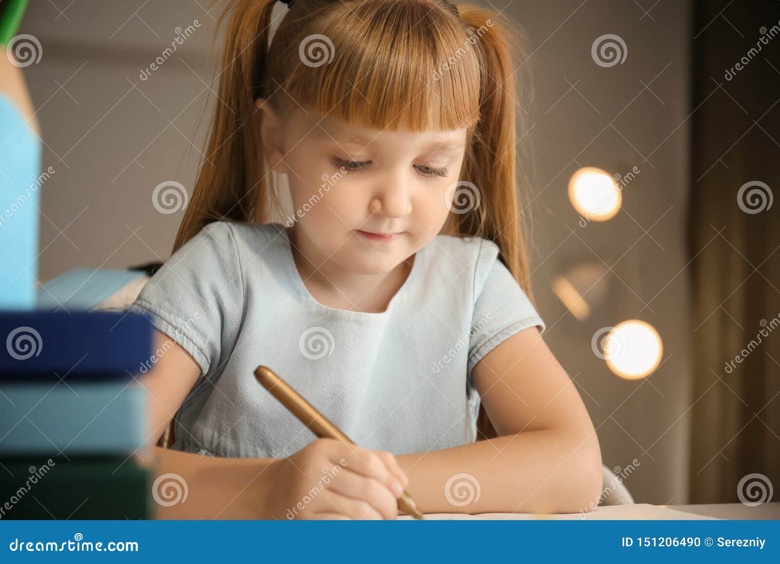 Cute Little Girl Doing Her Lessons at Home Stock Photo - Image of ...