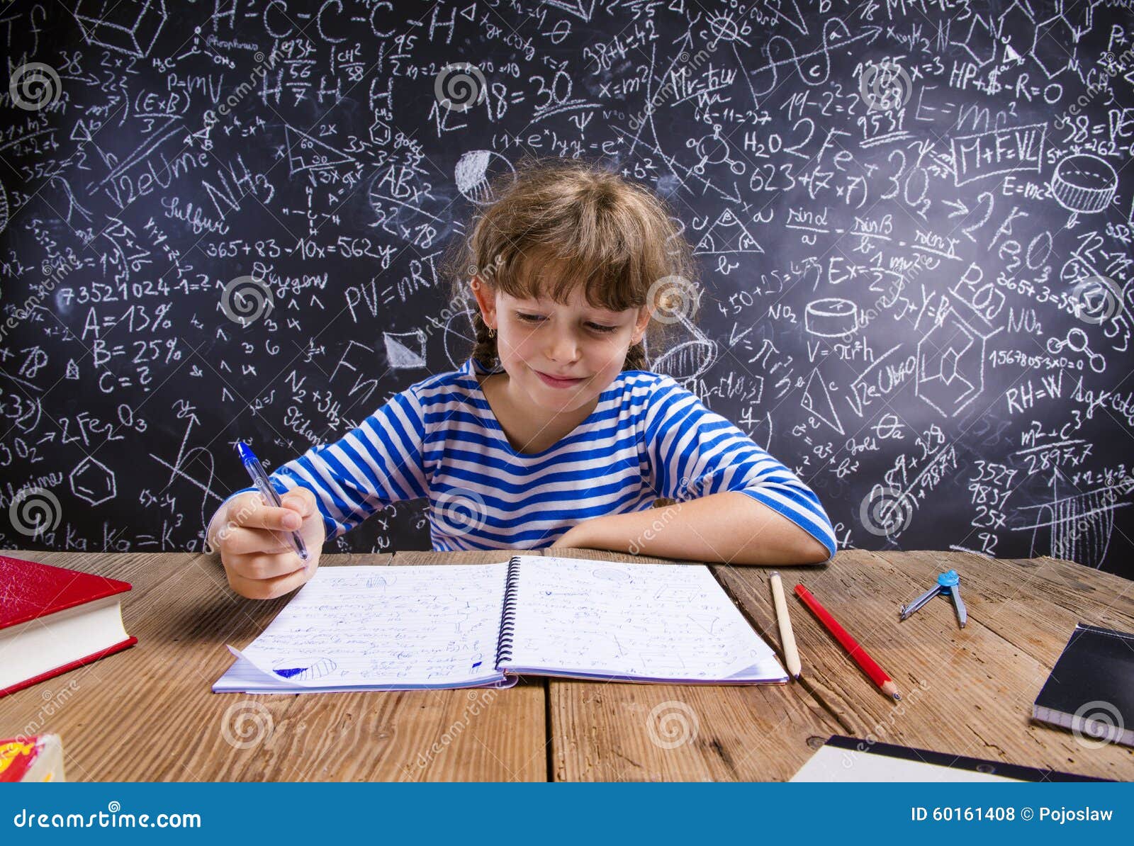 Cute Little Girl Doing Homework Stock Photo - Image of notebook, chalk ...