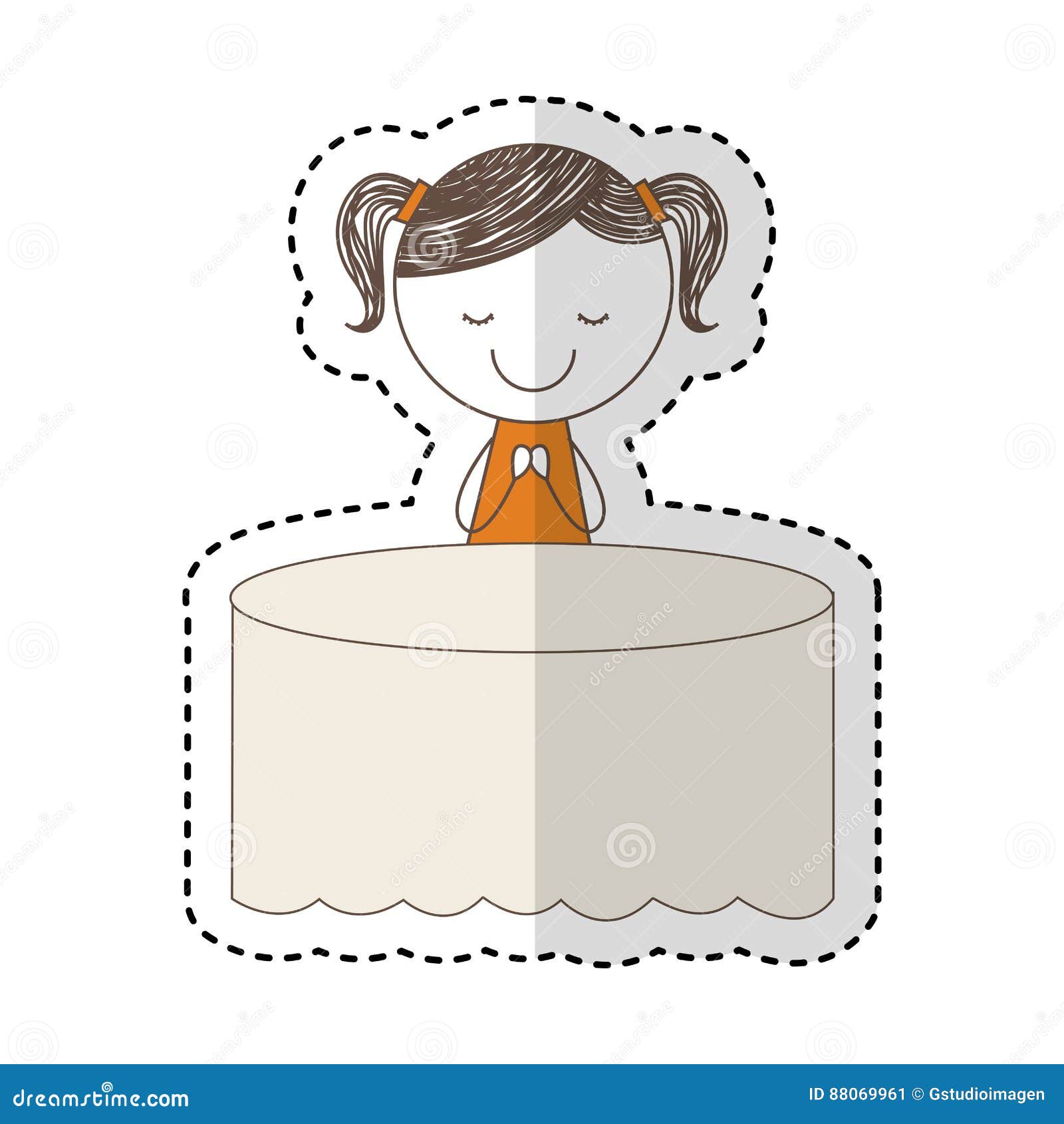Cute Little Girl Drawing Character on Table Stock Vector - Illustration ...