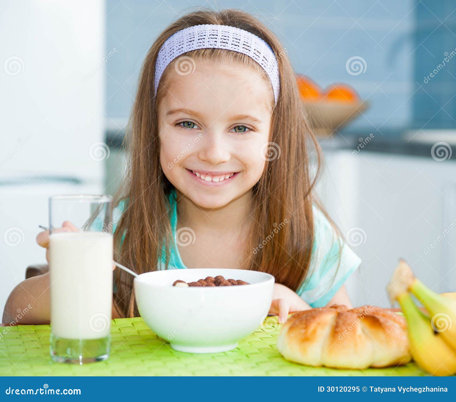 Little Girl Eating Her Breakfast Stock Image - Image of drink ...