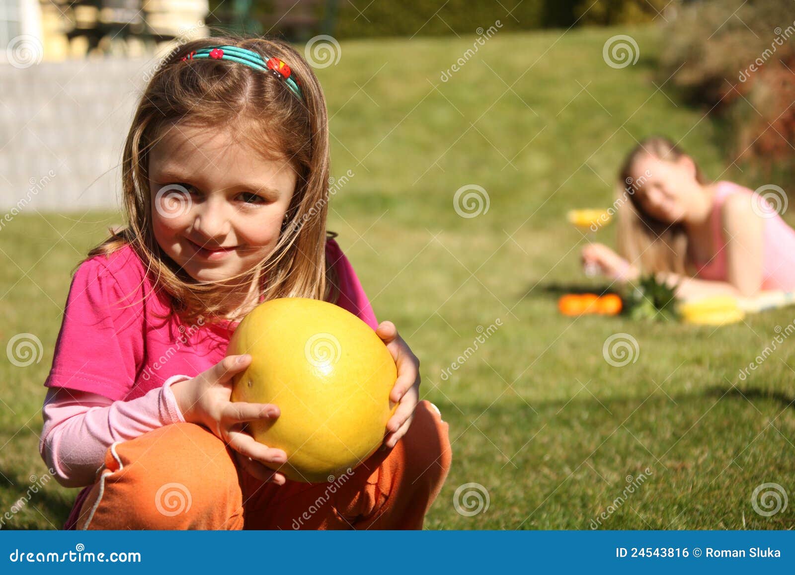 Cute Little Girl with Fruit Stock Photo - Image of happy, like: 24543816