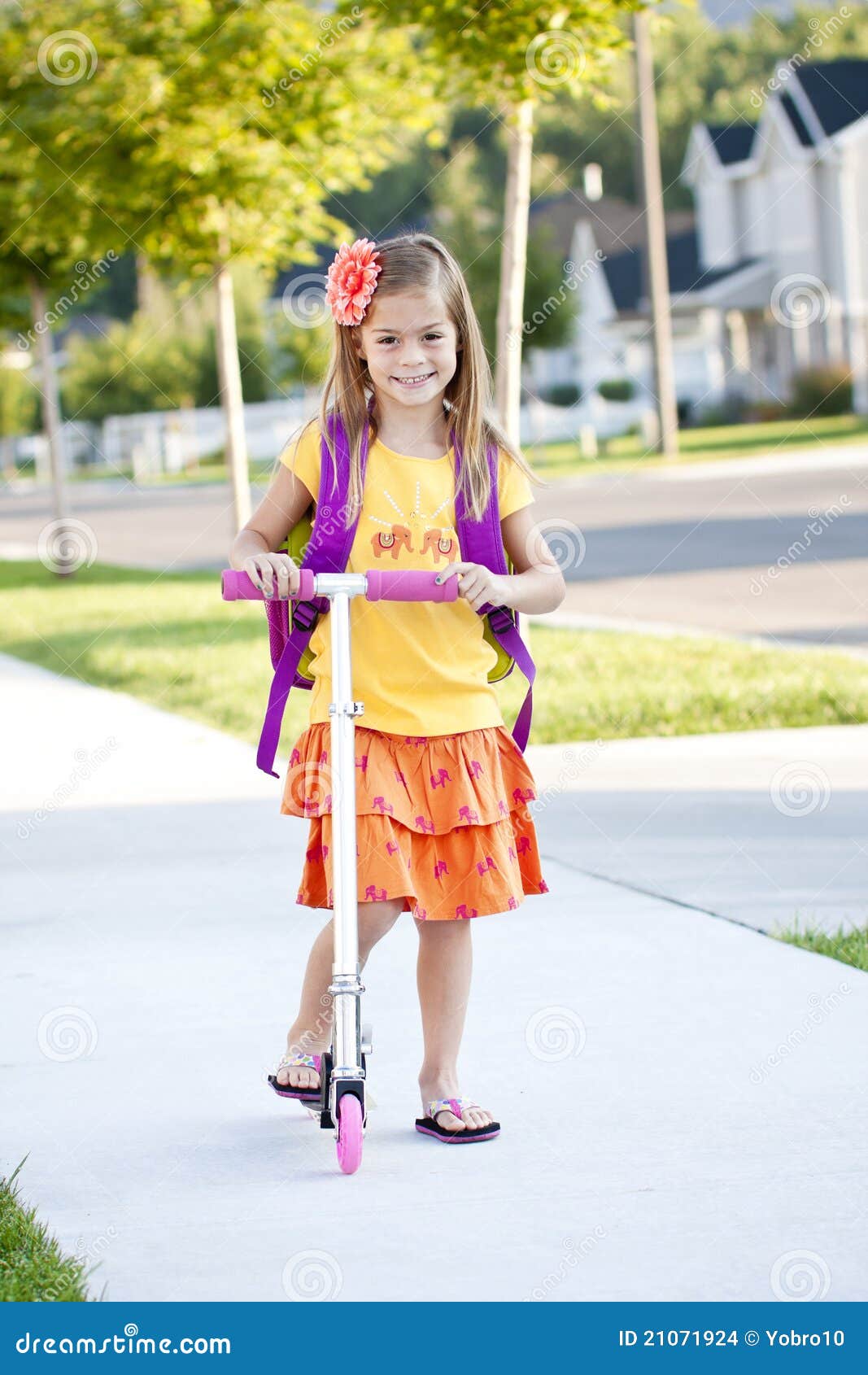 Cute Little Girl Going To School Stock Photo - Image of school ...