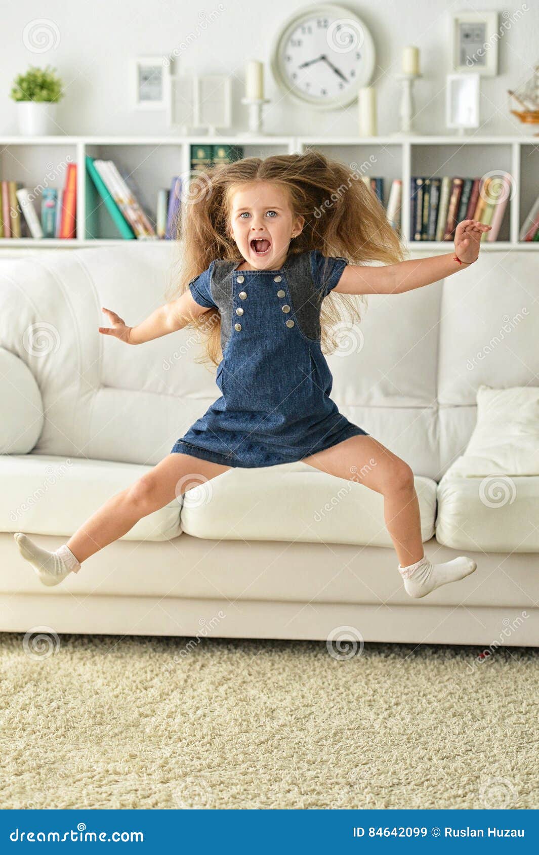 Cute little girl jumping stock image. Image of cute, life - 84642099