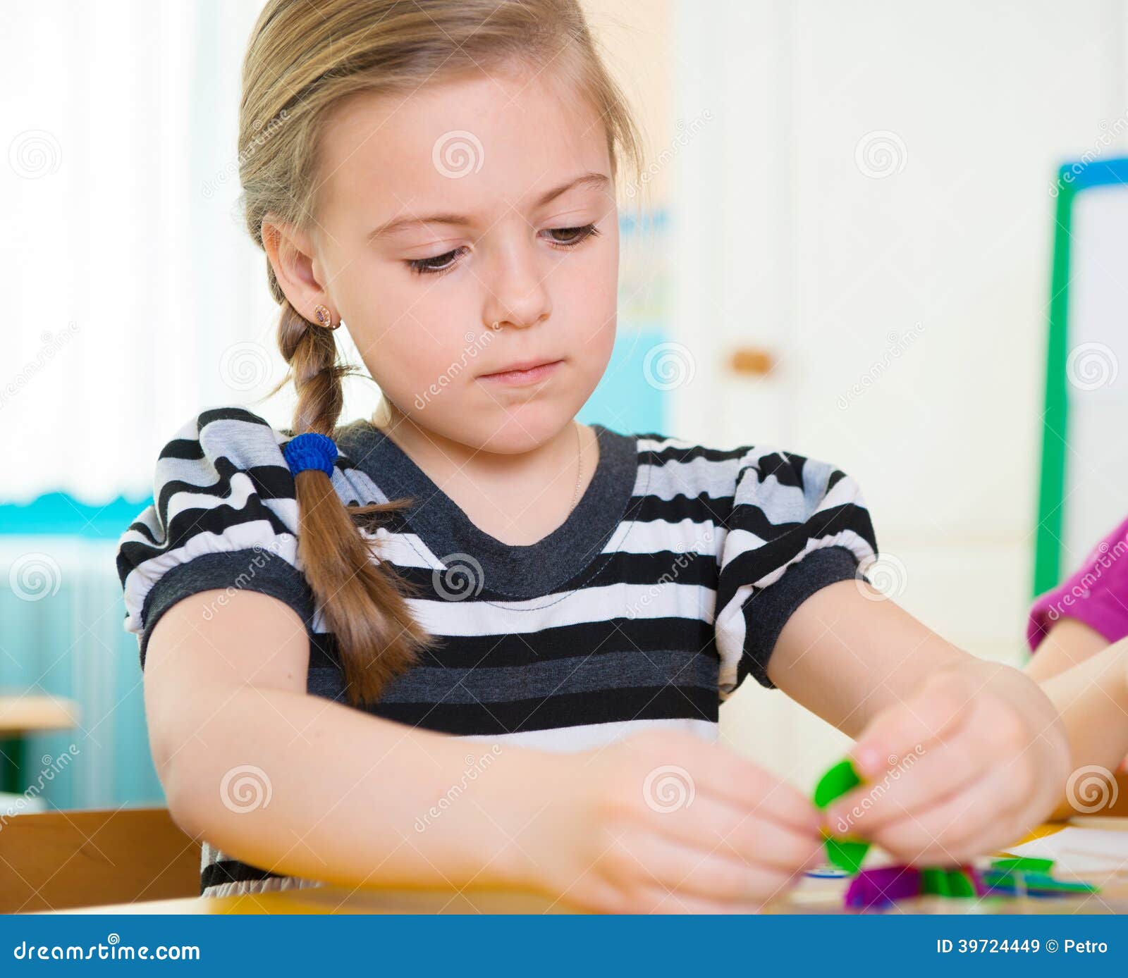 Cute Little Girl at Kindergarten Stock Image - Image of girl, drawing ...