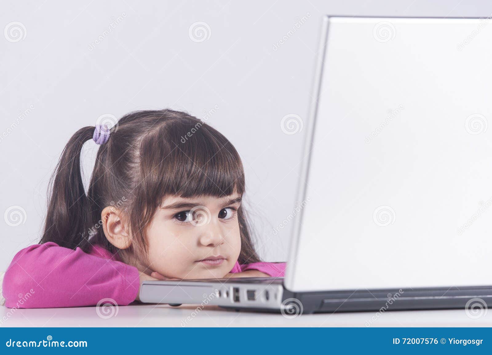 Cute Little Girl with Laptop Computer Stock Photo - Image of homework ...