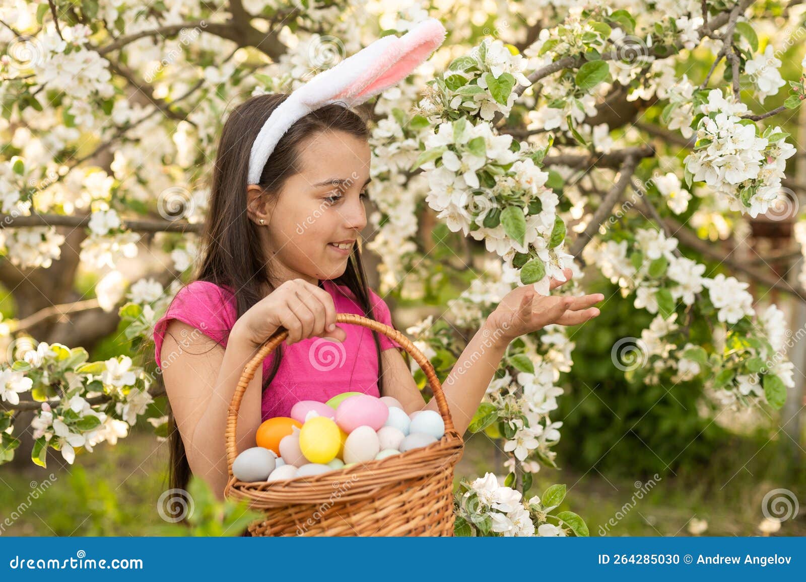 Cute Little Girl Looking for Easter Eggs. Stock Photo - Image of easter ...
