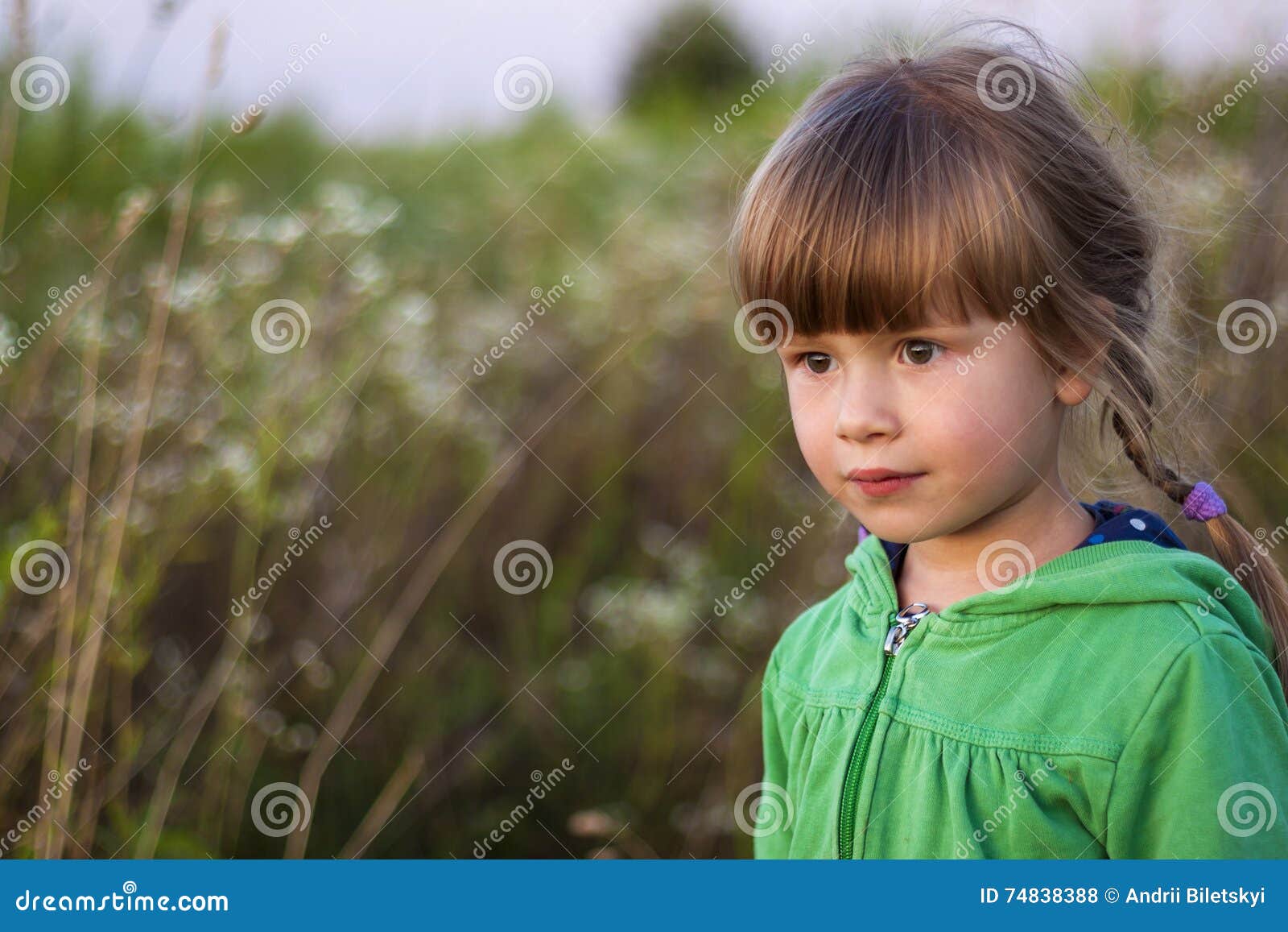 Cute Little Girl Looking Seriously Ahead Stock Photo - Image of emotion ...