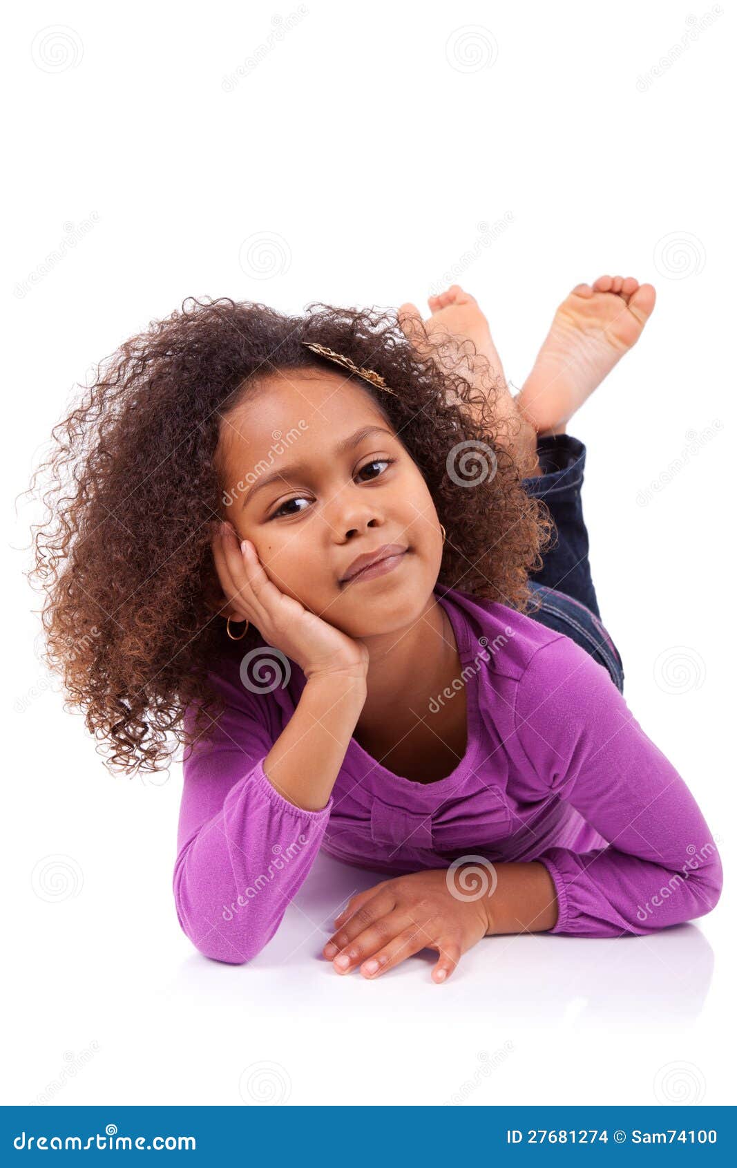 Cute Little Girl Lying Down on the Floor Stock Photo - Image of african ...