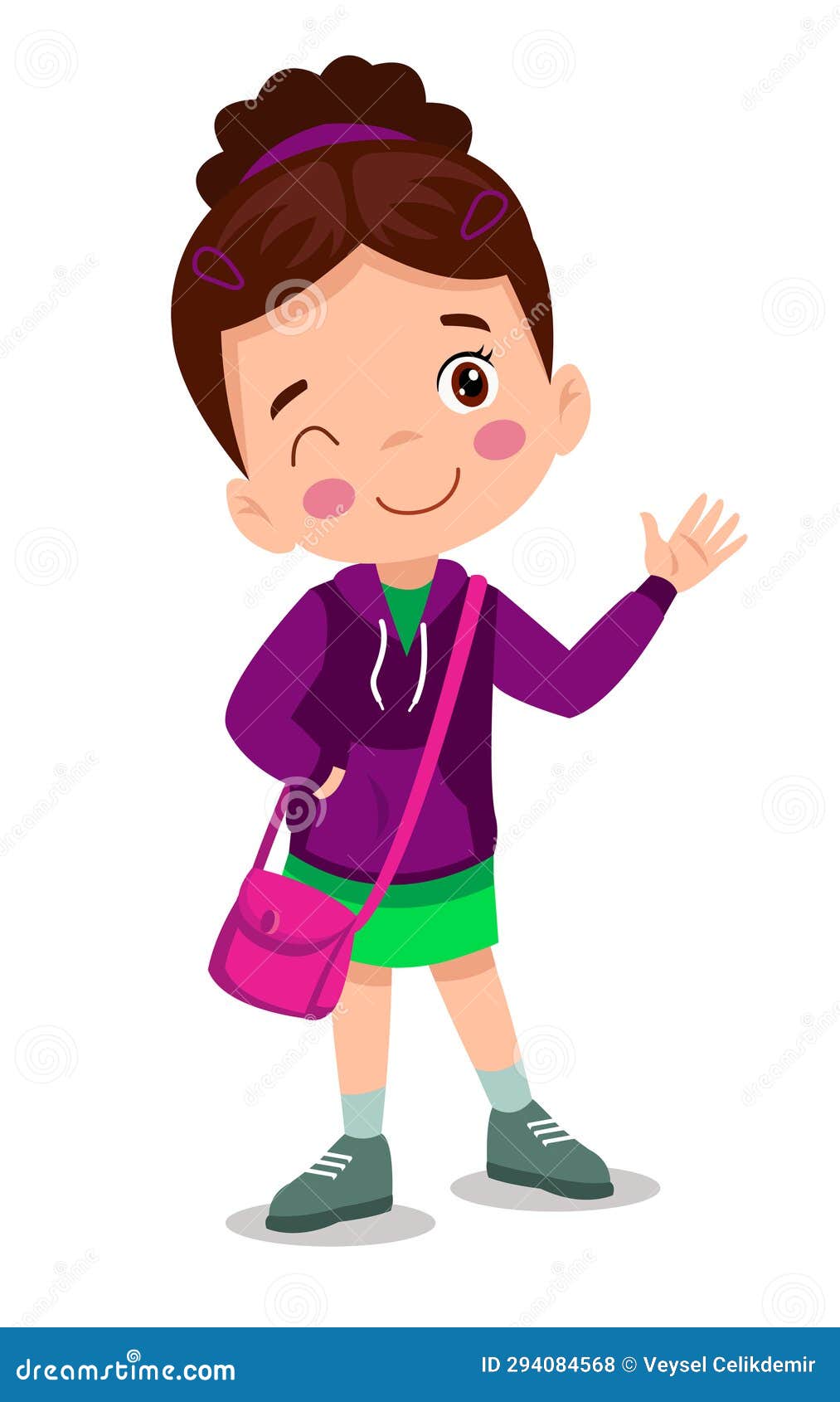 Cute Little Girl with Pink Bag Stock Vector - Illustration of student ...
