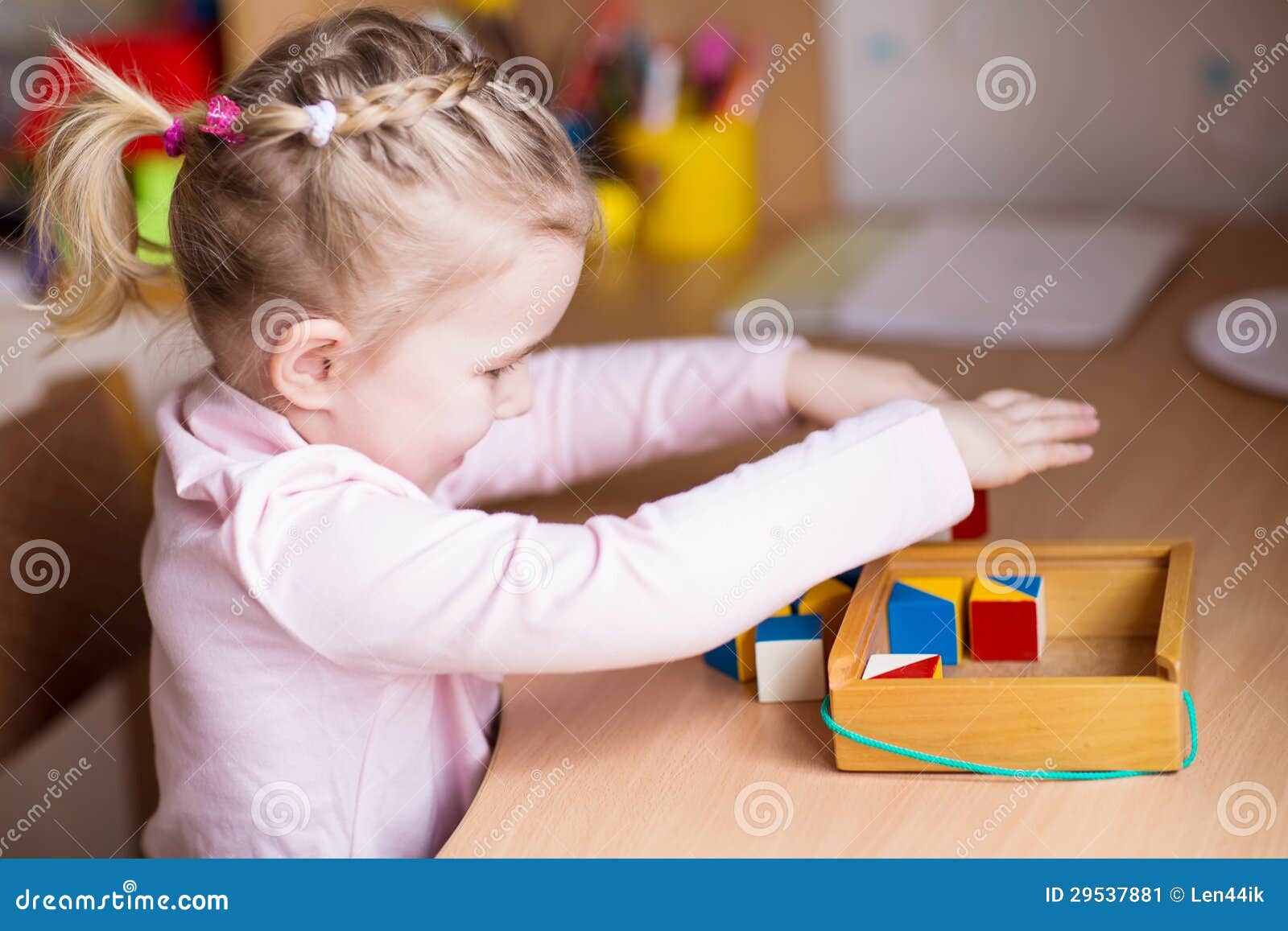 Cute Little Girl Playing with Blocks Stock Image - Image of hair ...