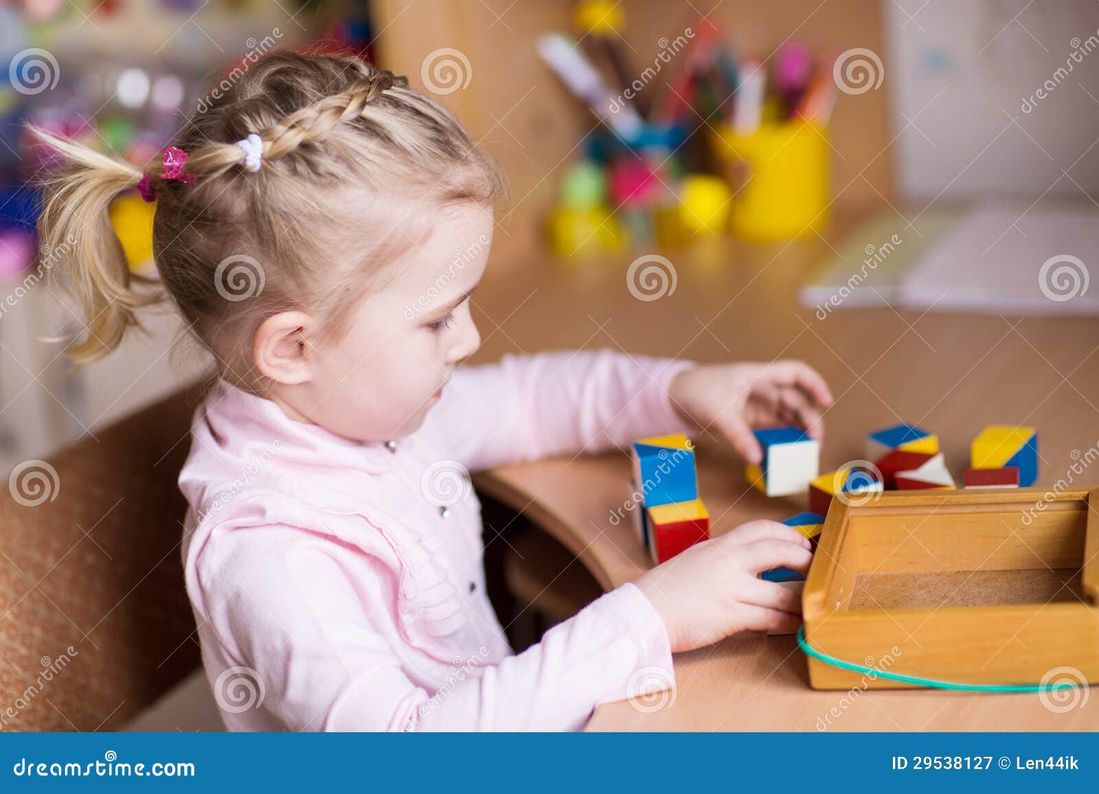 Cute Little Girl Playing with Blocks Stock Image - Image of development ...