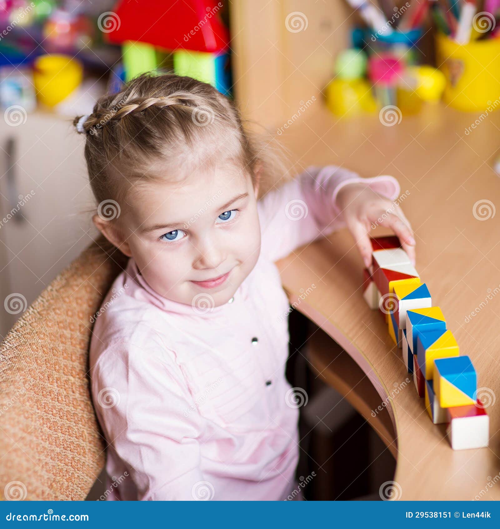 Cute Little Girl Playing with Blocks Stock Image - Image of color, game ...