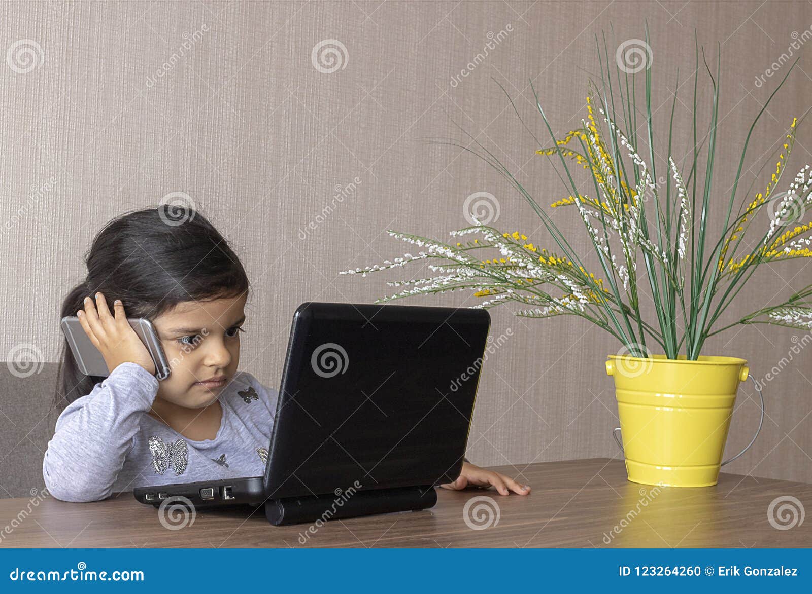 Cute Little Girl Playing at the Office Stock Photo - Image of business ...
