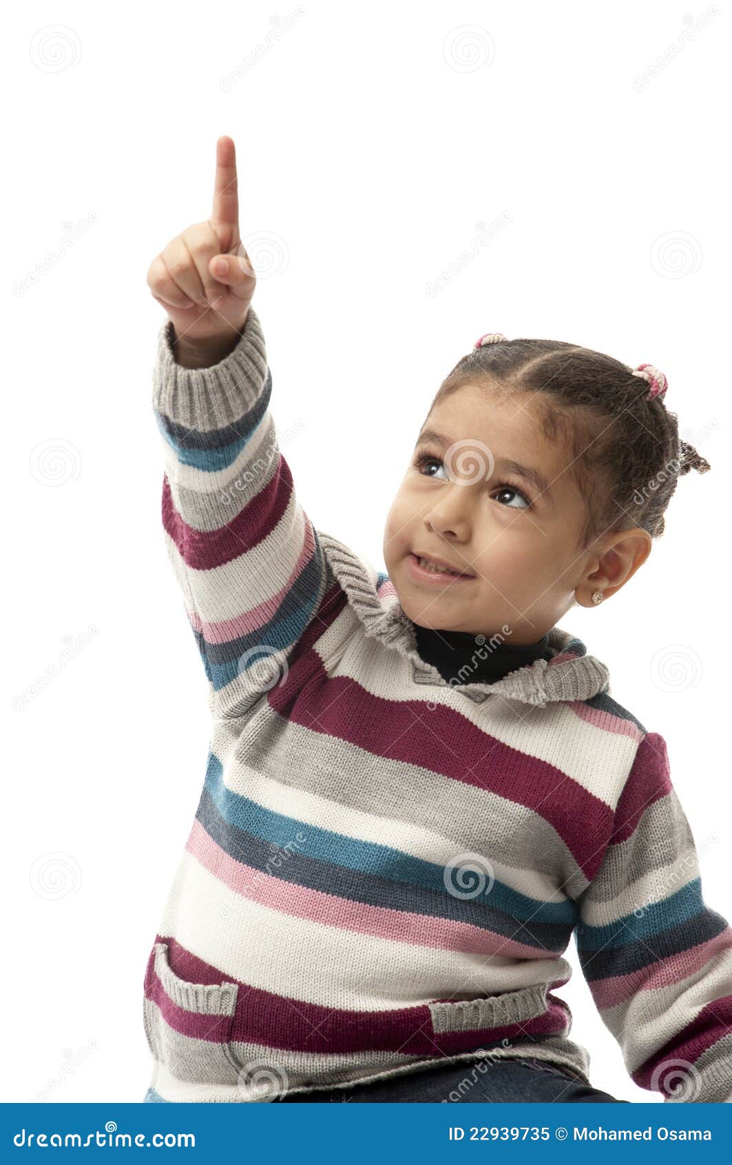 Cute Little Girl Pointing Upward Stock Image - Image of beauty, dress ...