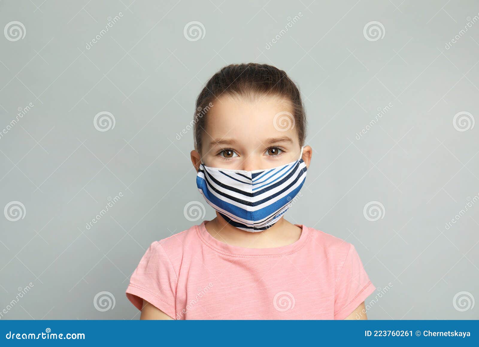 Cute Little Girl in Protective Mask on Grey Background Stock Image ...