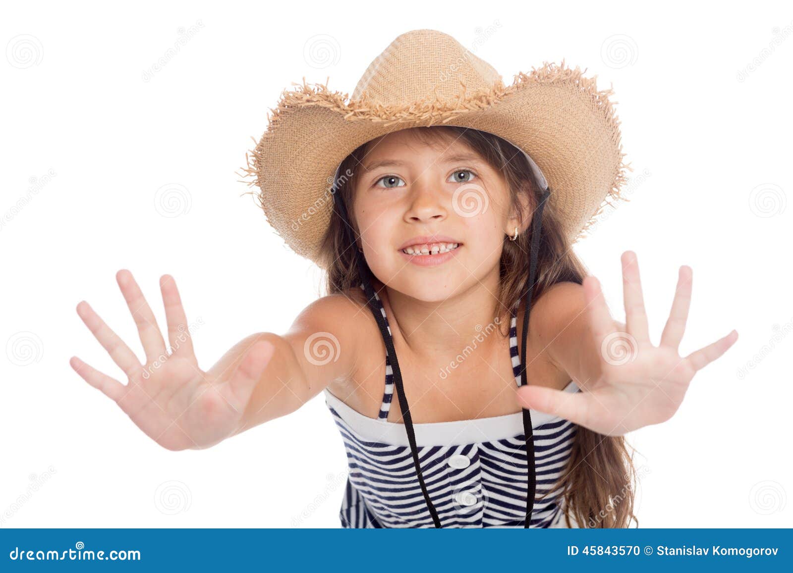 Cute Little Girl Put Forward Hand Stock Photo - Image of attractive ...