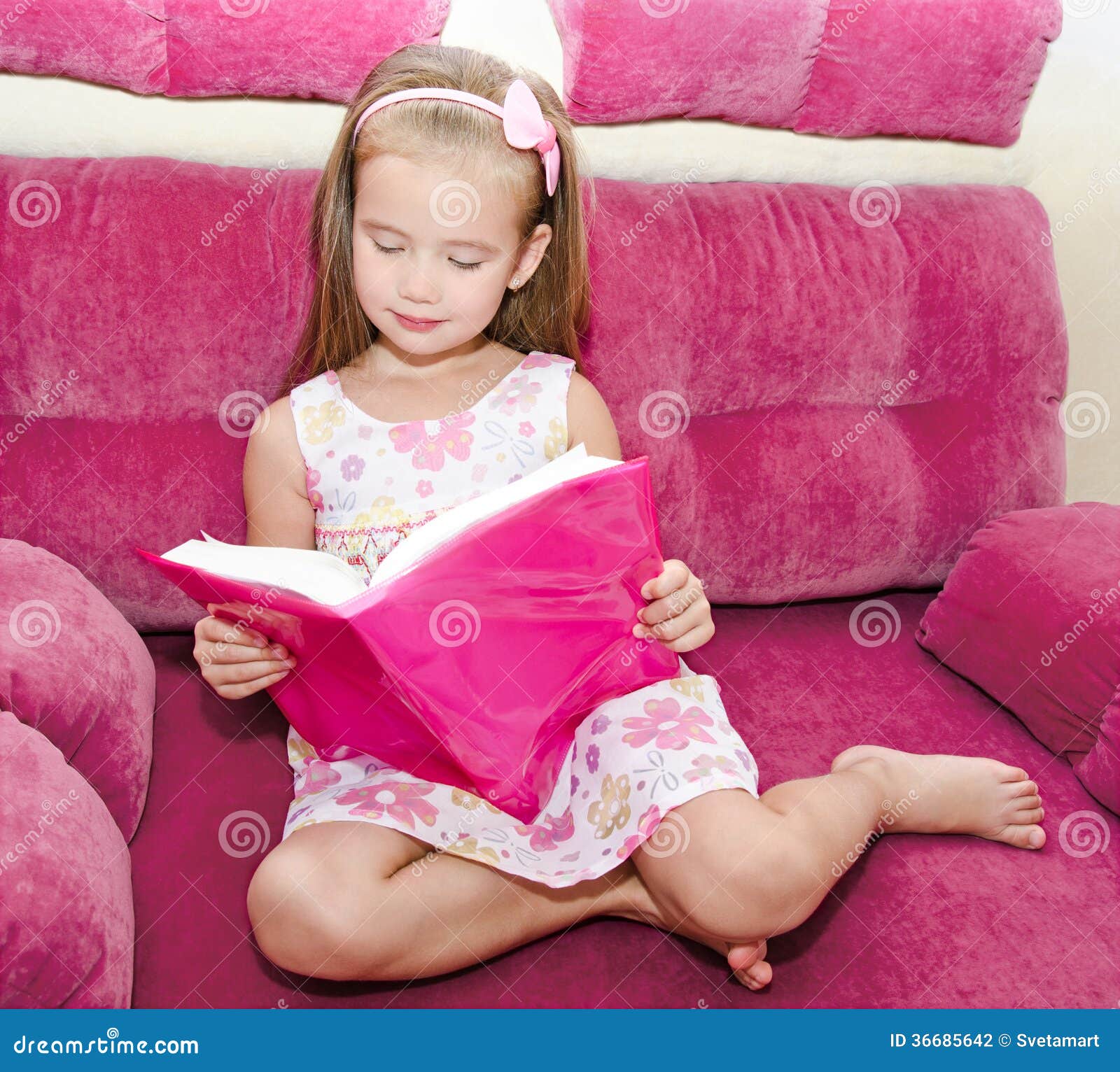 Cute Little Girl Reading a Book Stock Photo - Image of portrait ...