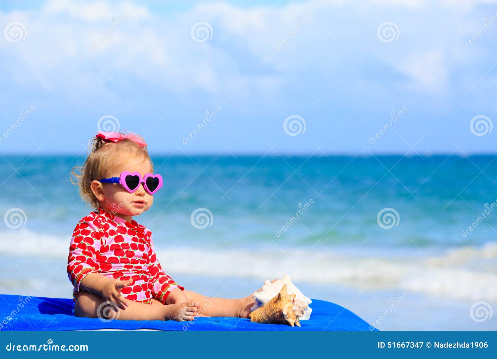 Cute Little Girl with Seashells on the Beach Stock Image - Image of ...