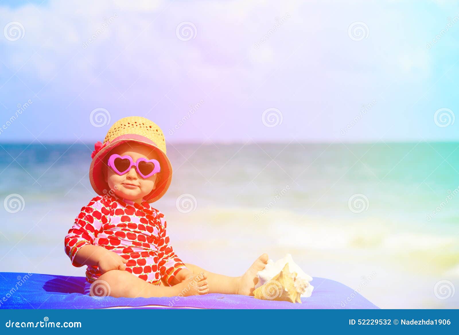Cute Little Girl with Seashells on the Beach Stock Photo - Image of ...