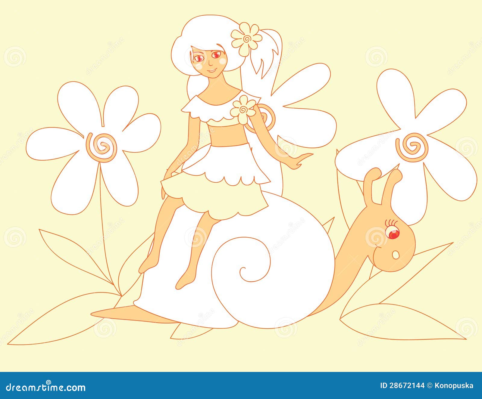 Cute little girl and snail stock vector. Illustration of garden - 28672144