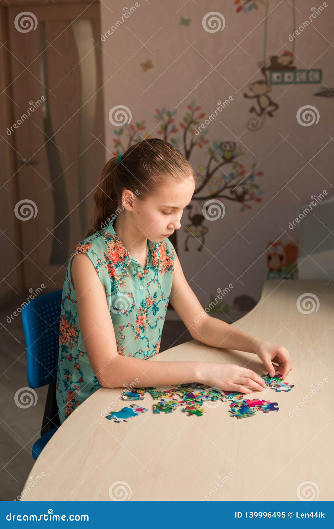 Cute Little Girl Solving Puzzle Together Stock Image - Image of kids ...