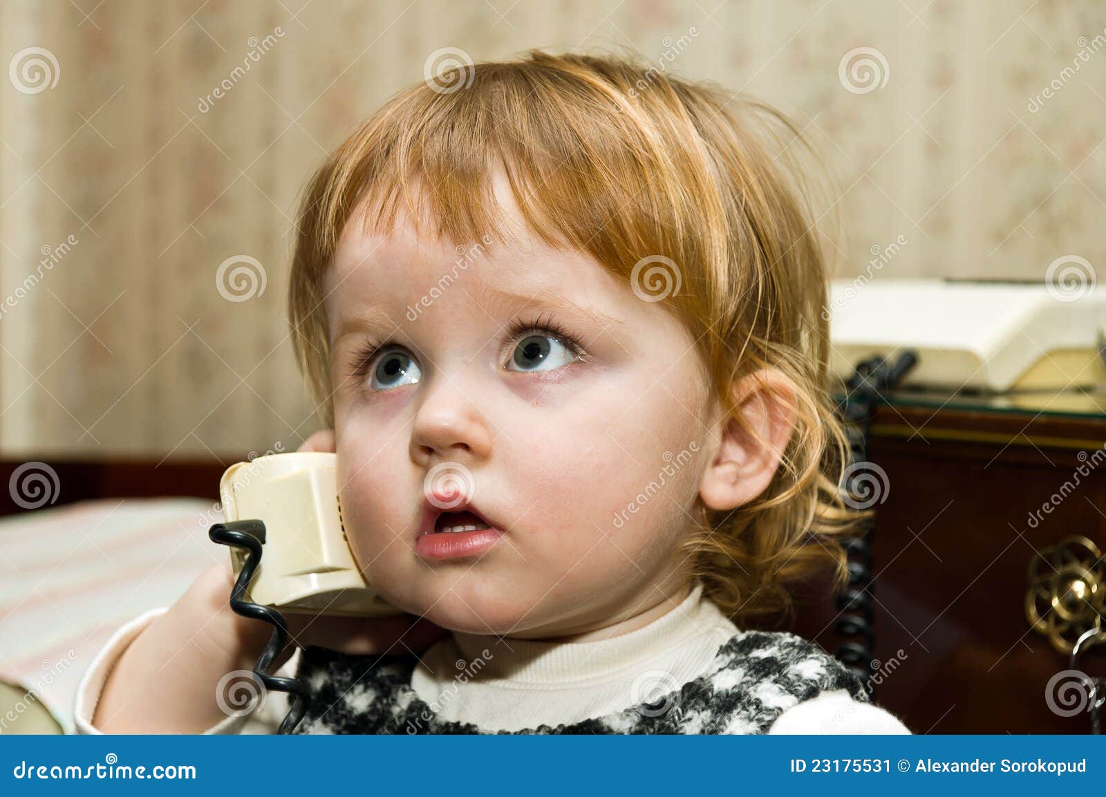 Cute Little Girl Speaking Telephon Stock Image - Image of daughter ...