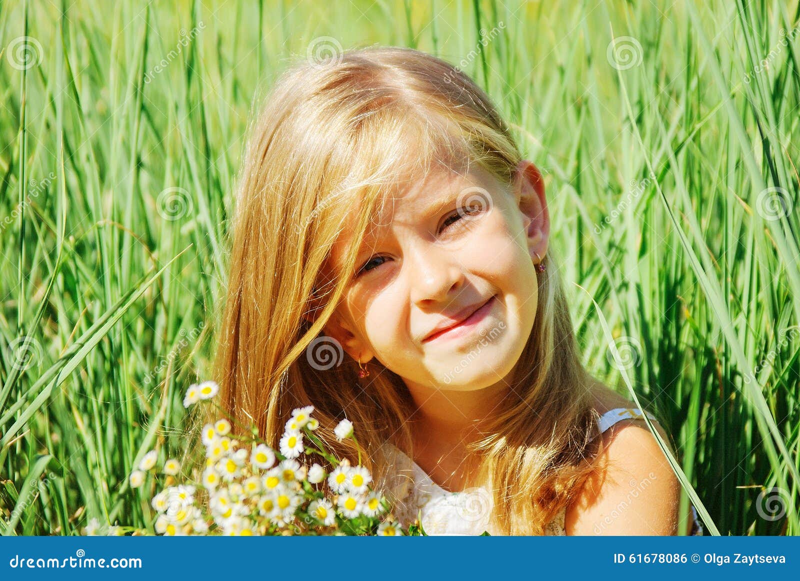 Cute Little Girl in Spring Day Stock Photo - Image of blue, happiness ...