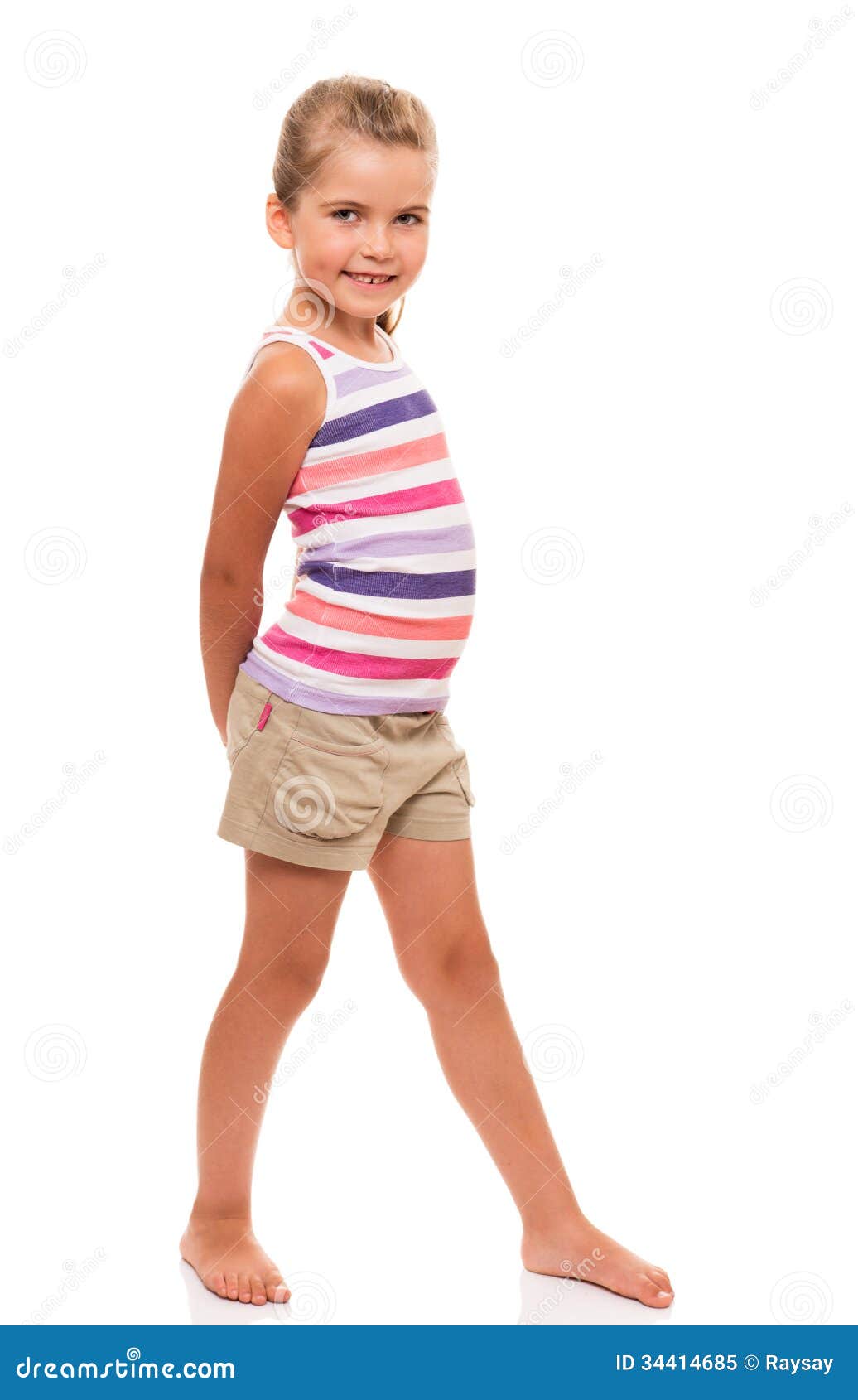 Cute Little Girl Standing on White Holding Hands Behind Back Stock ... Cute Little Girl Standing on White Holding Hands Behind Back Stock ...