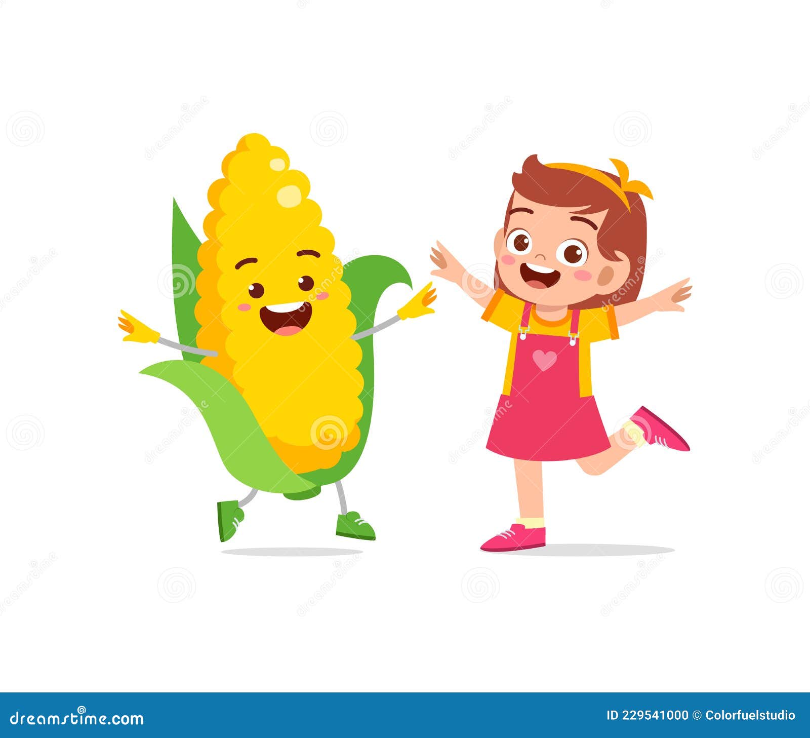 Cute Little Girl Stands with Corn Character Stock Vector - Illustration ...
