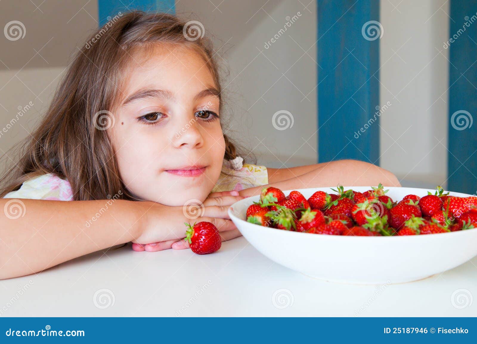 Cute Little Girl with Strawberry Stock Photo - Image of person, people ...