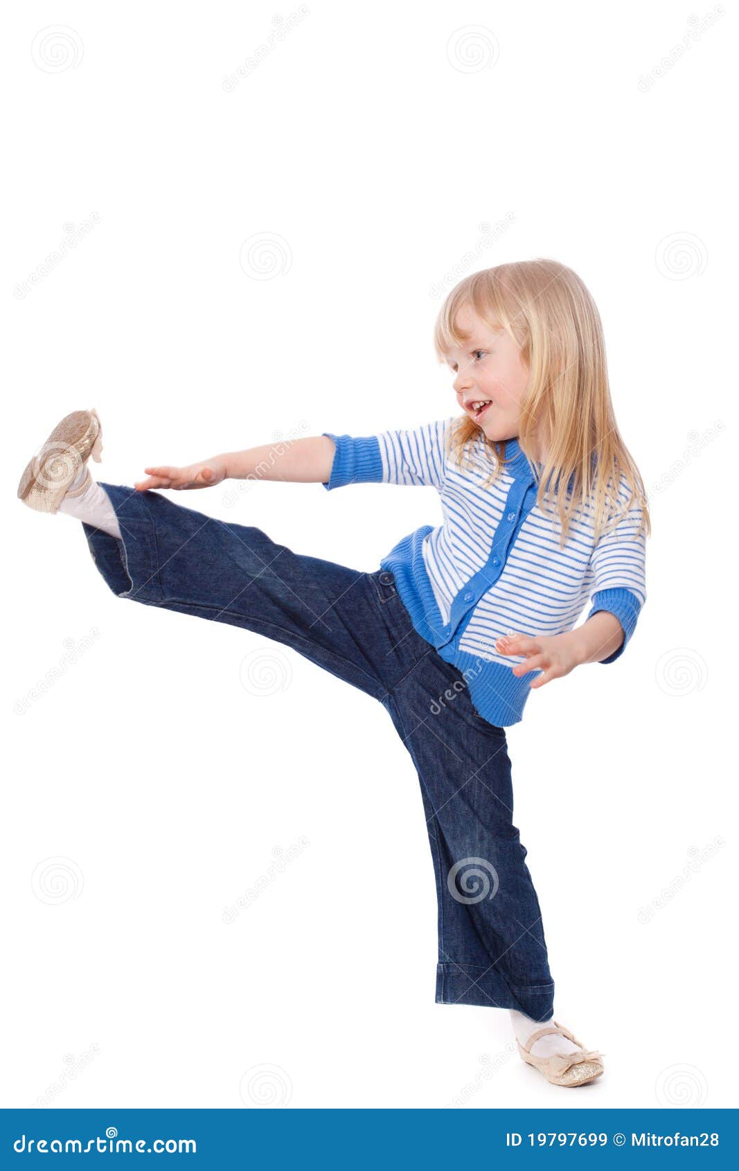 Cute Little Girl Stretching Stock Image - Image of jeans, blonde: 19797699