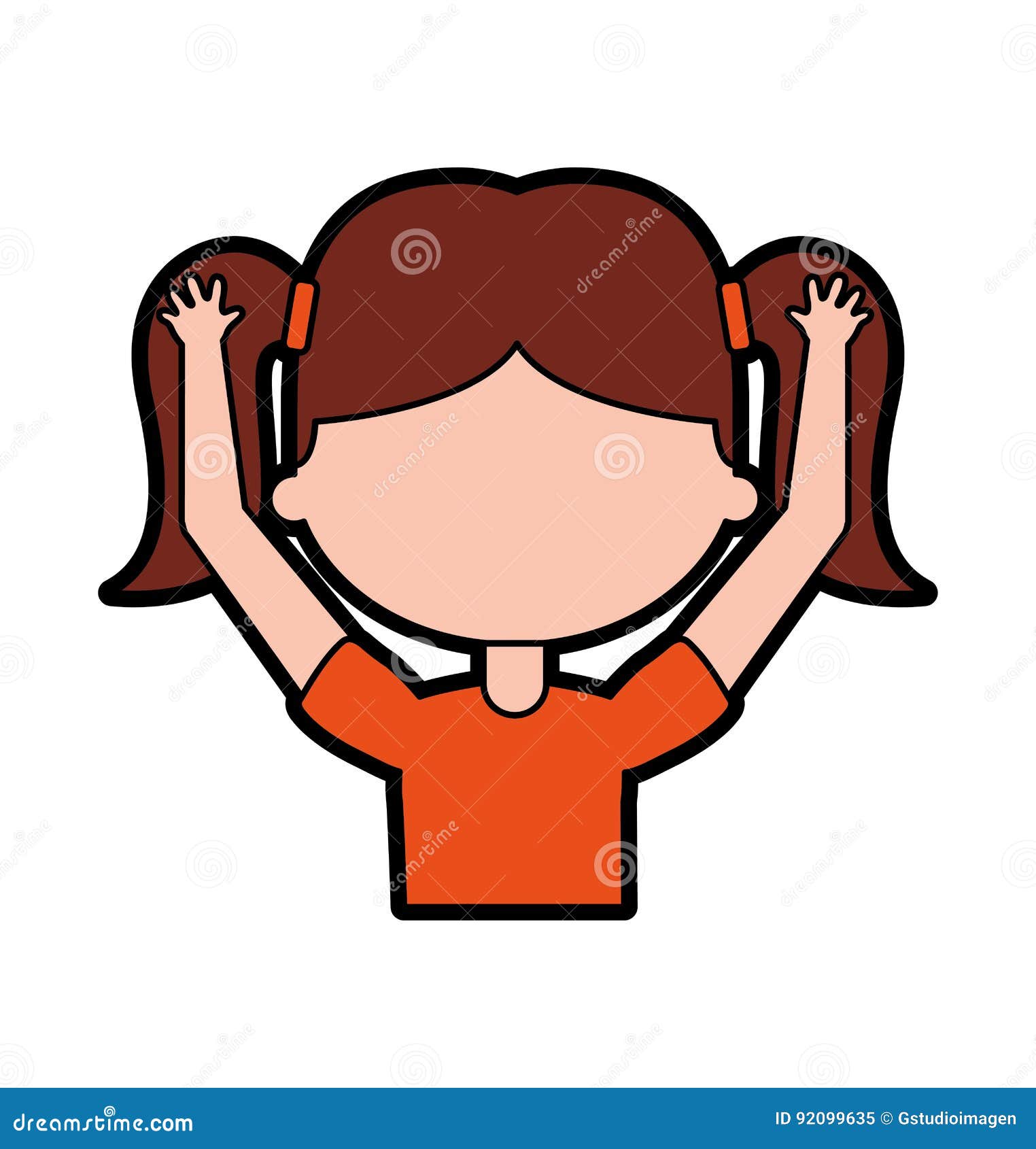 Cute Little Girl Student With Hands Up Cartoon Vector | CartoonDealer ...