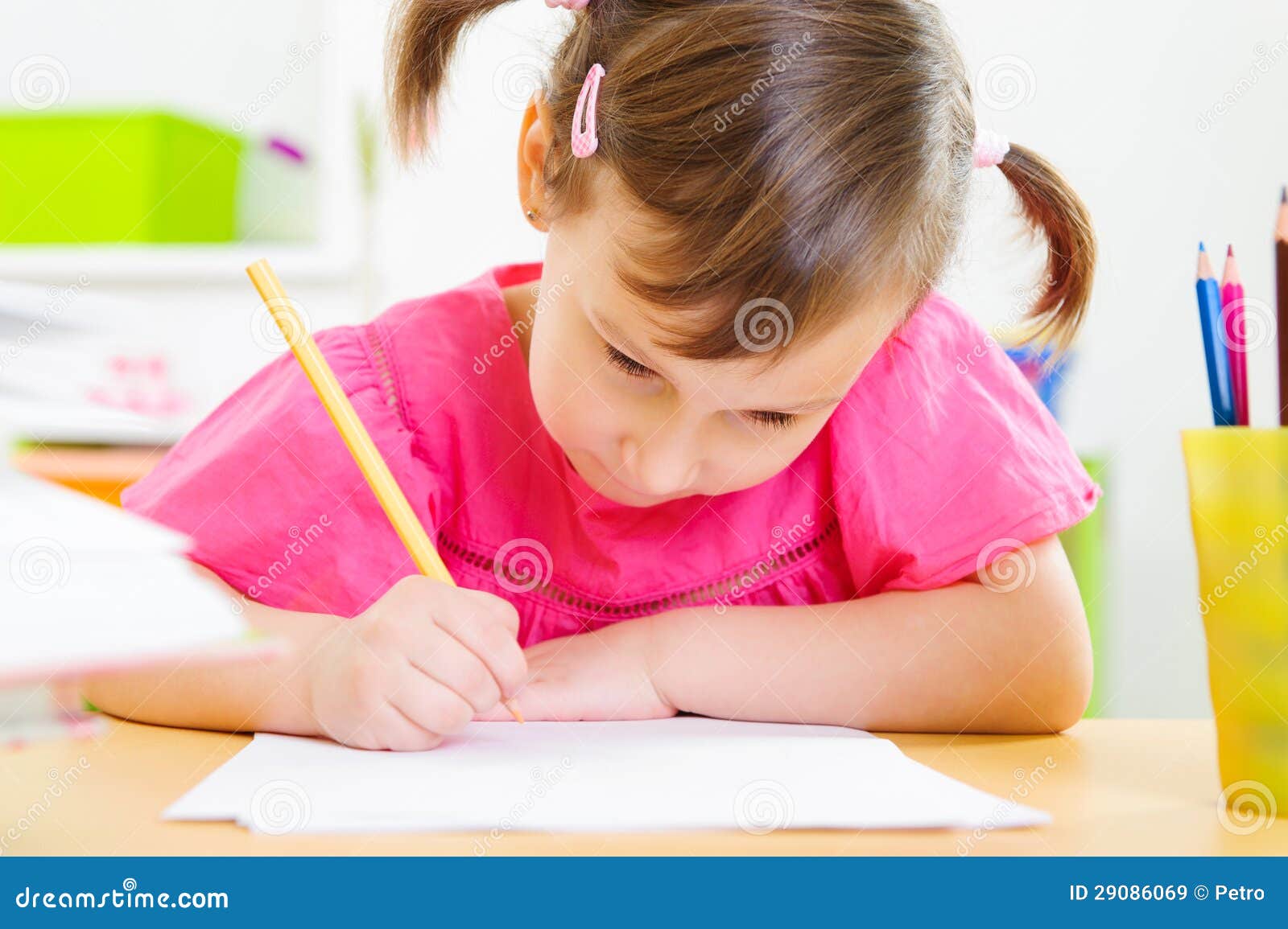 Cute Little Girl Study at Home Stock Image - Image of learn, female ...