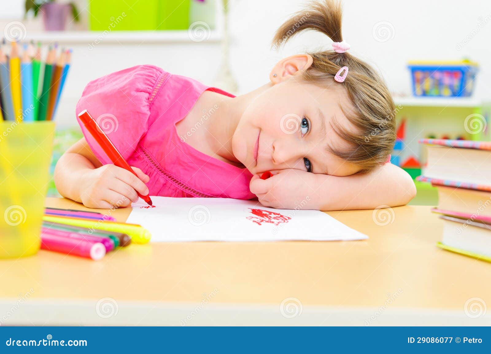 Cute Little Girl Study at Home Stock Image - Image of dull, depressing ...