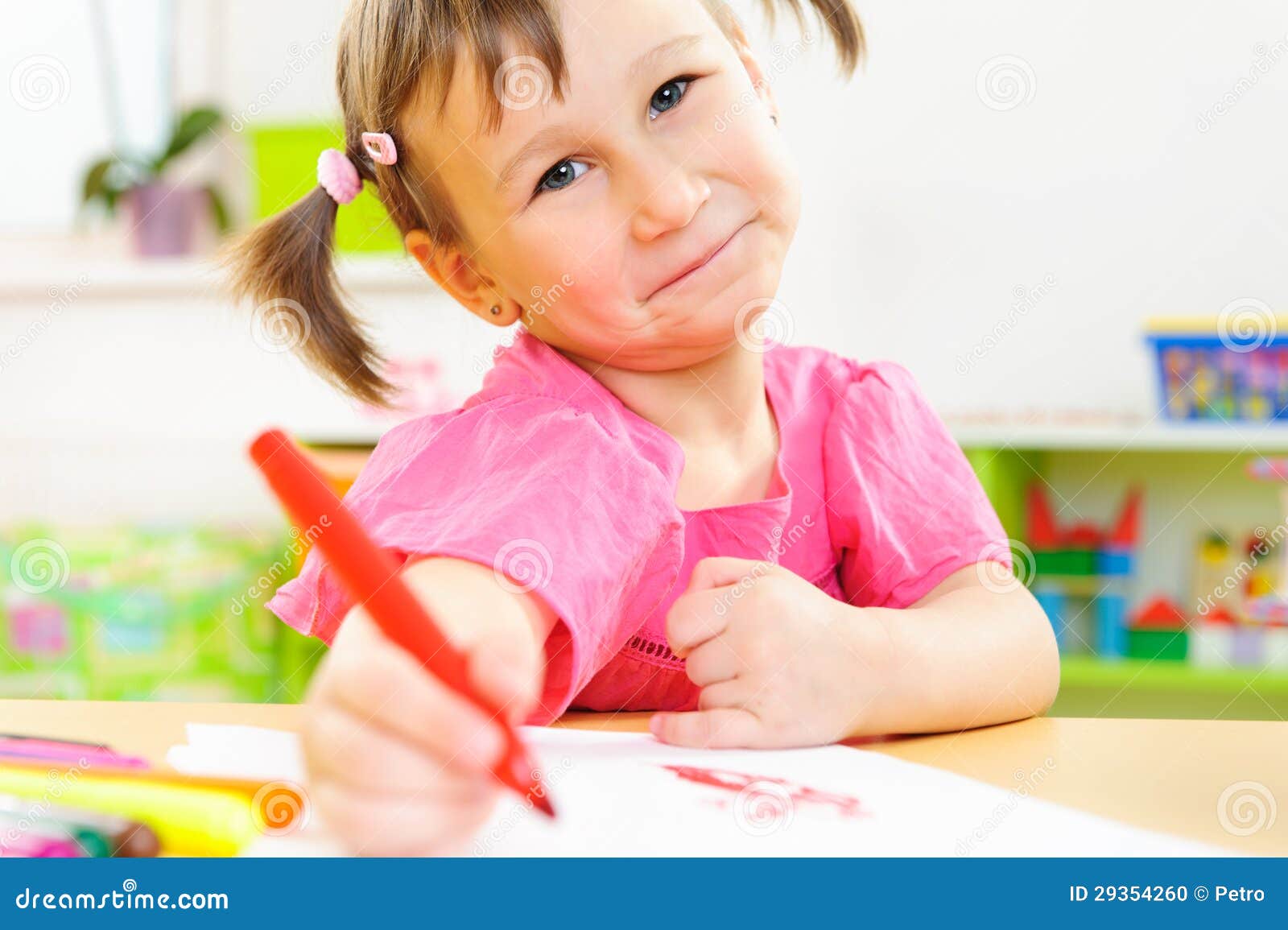 Cute Little Girl Study at Home Stock Photo - Image of interior, color ...
