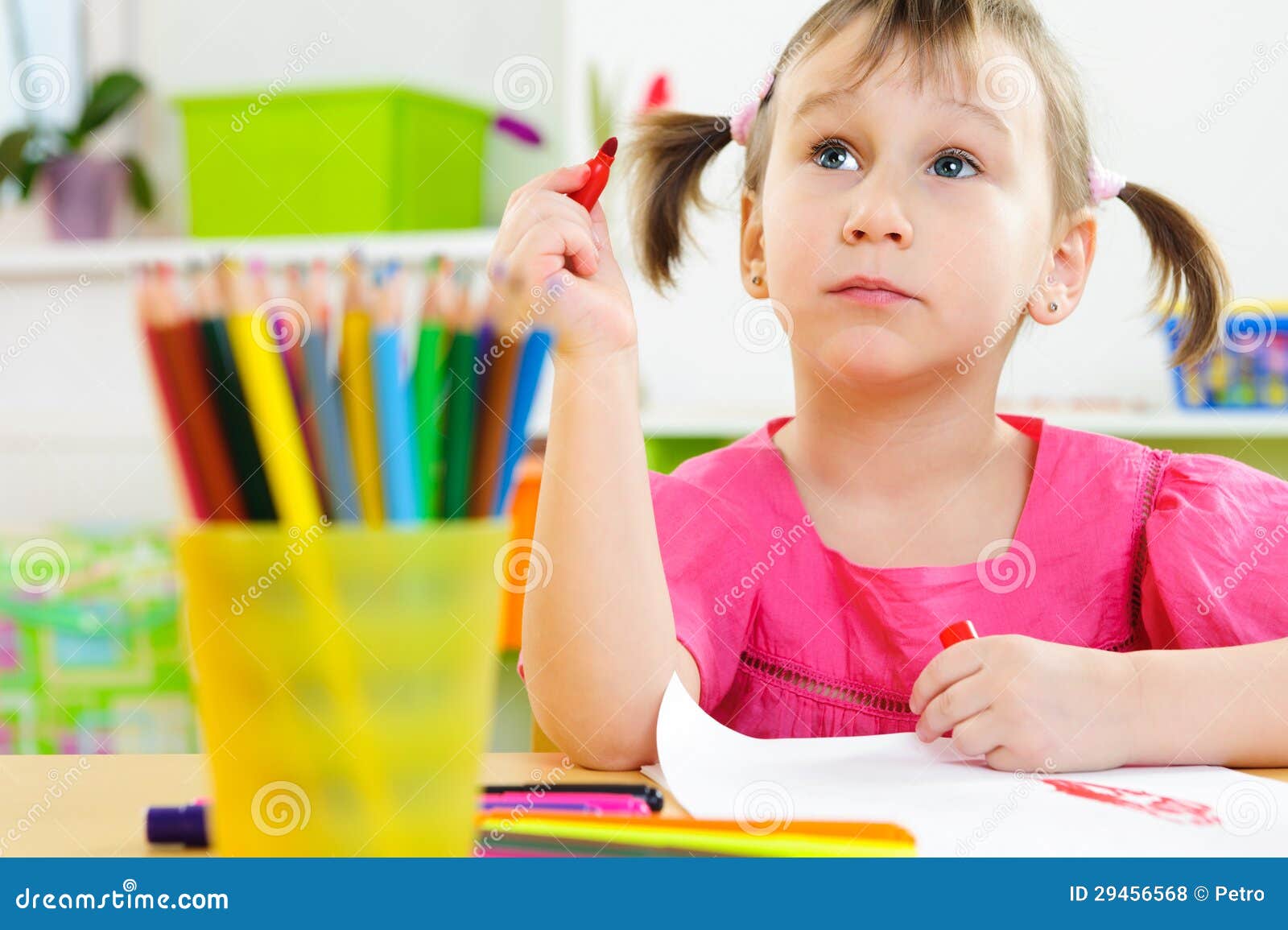 Cute Little Girl Study at Home Stock Photo - Image of pencil, pretty ...