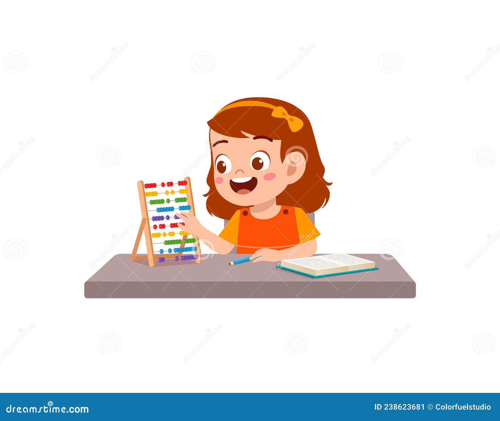 Cute Little Girl Study Math Using Wood Tool Stock Vector - Illustration ...
