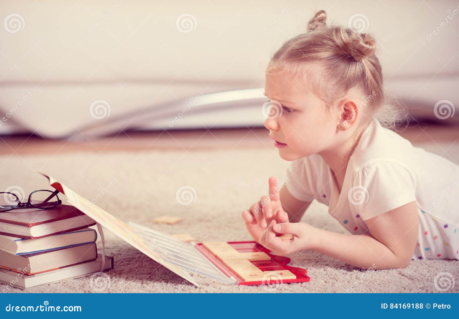 Cute Little Girl Study Mathematics Stock Photo - Image of homework ...