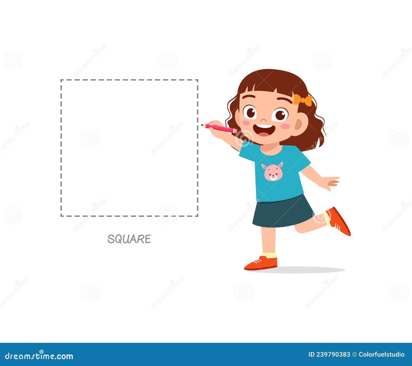 Cute Little Girl Study To Draw a Square Stock Vector - Illustration of ...