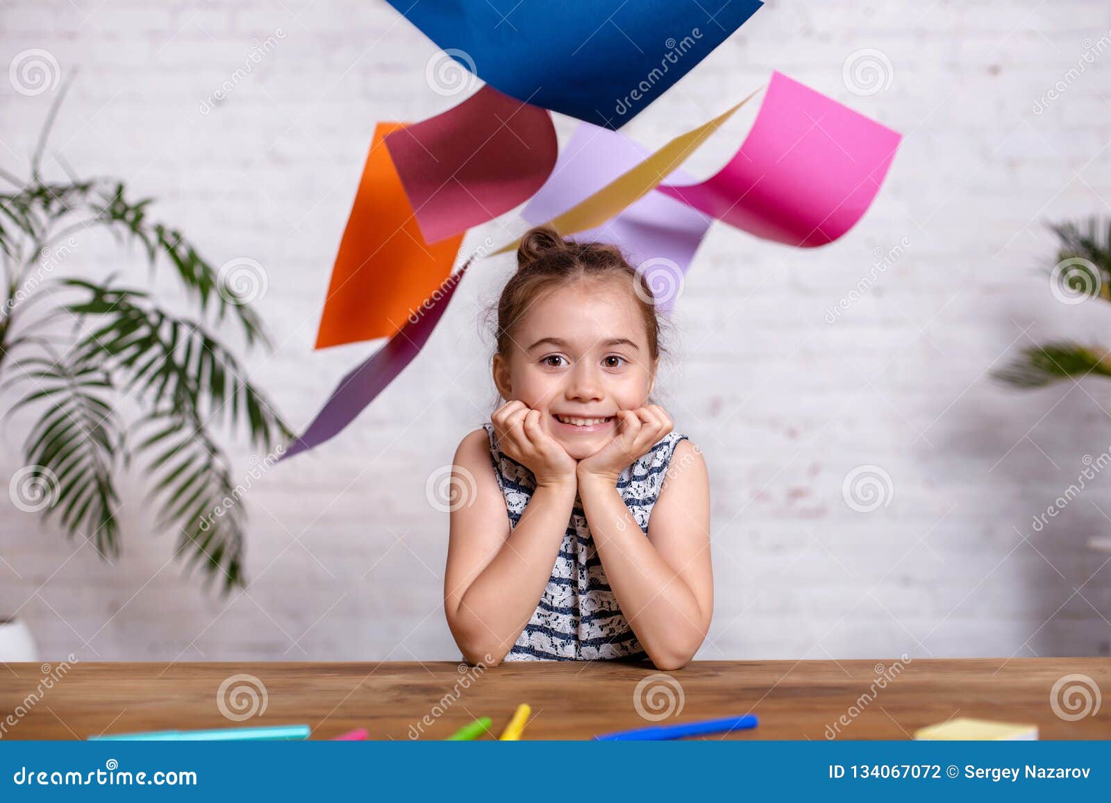 Cute Little Girl with the Colored Paper Stock Photo - Image of girl ...