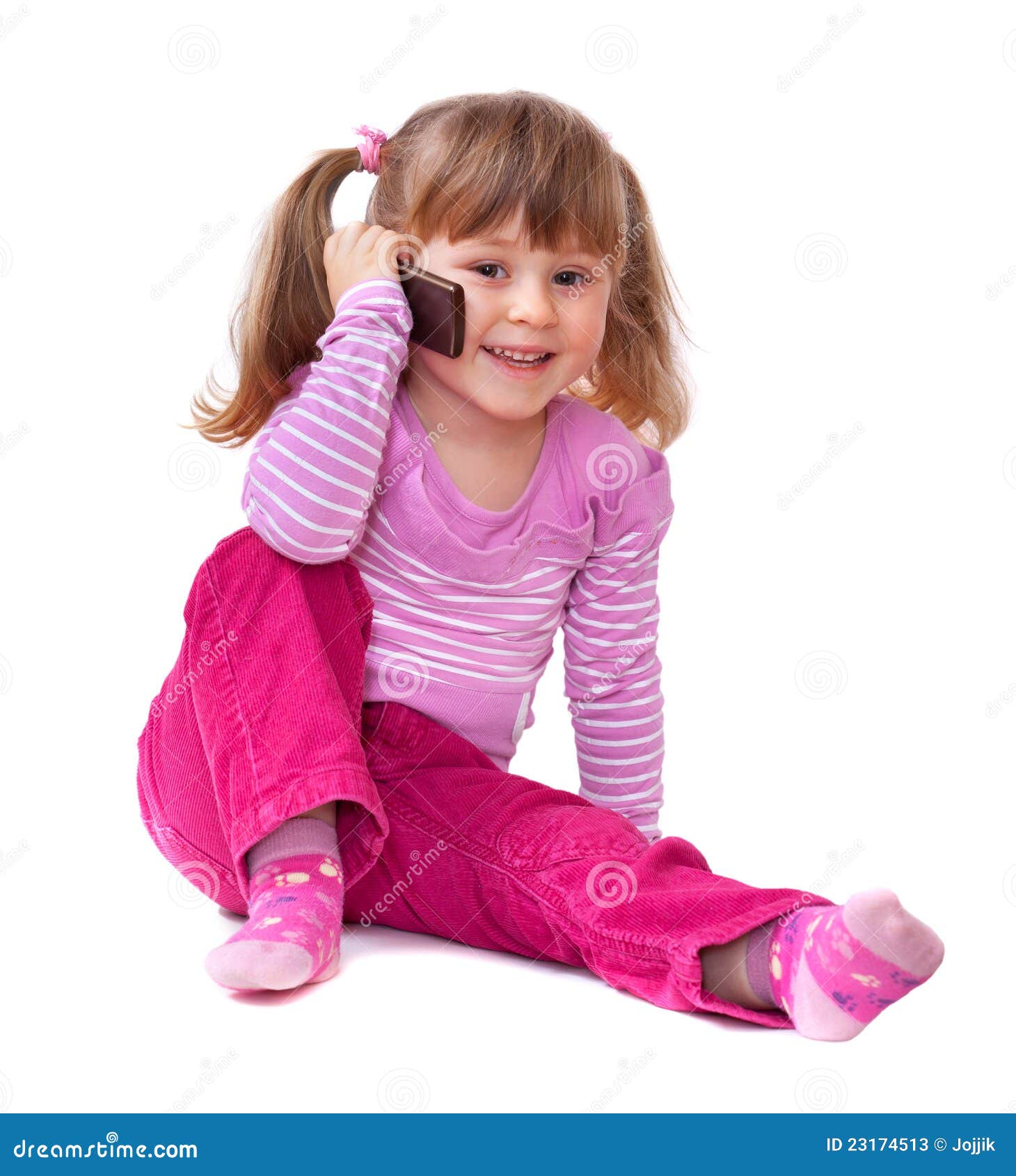 Cute Little Girl is Talking on Cell Phone Stock Image - Image of call ...