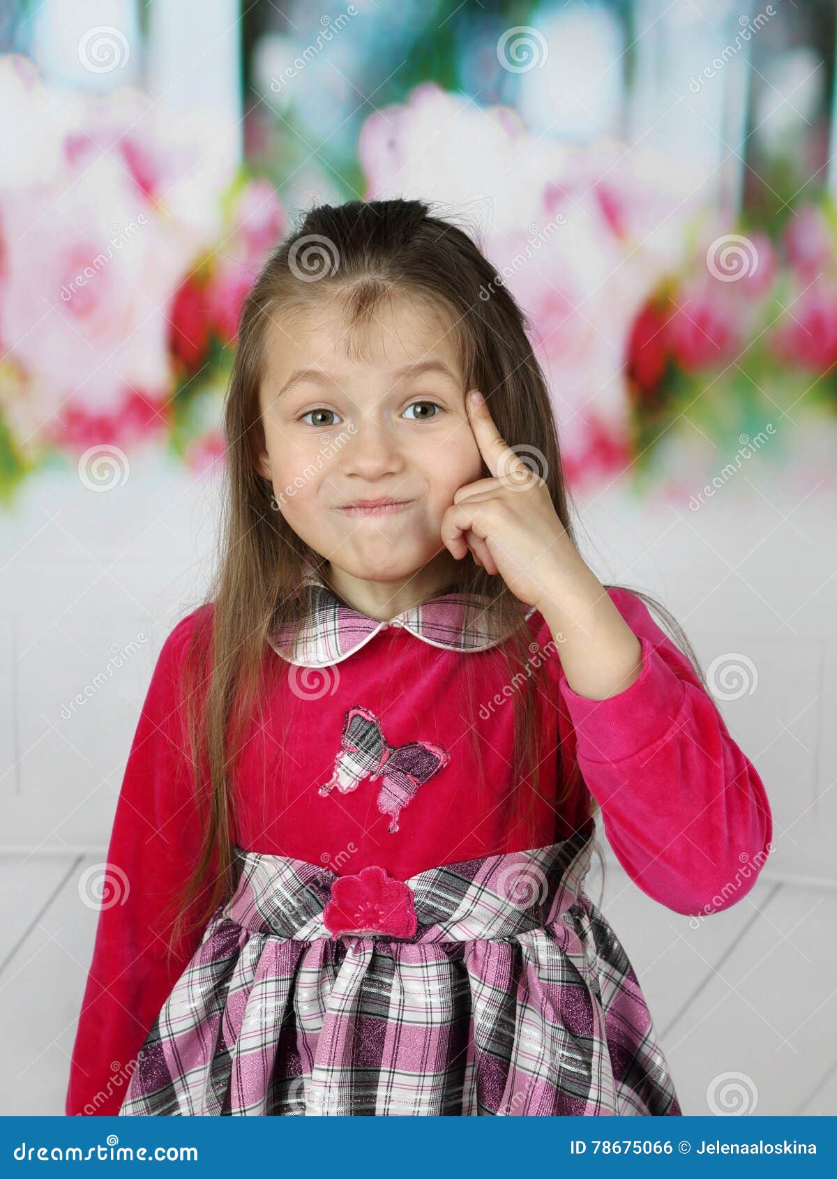 Cute little girl thinks stock photo. Image of girl, intellectual - 78675066