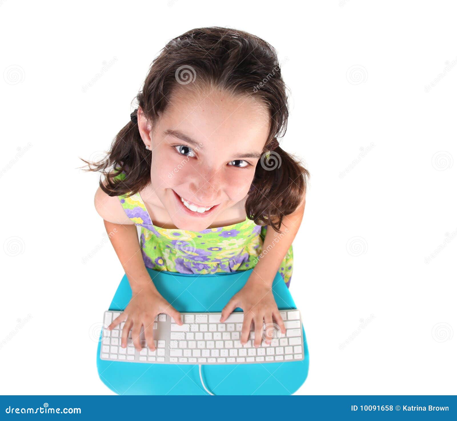 Cute Little Girl Typing on a Computer Keyboard Stock Photo - Image of ...