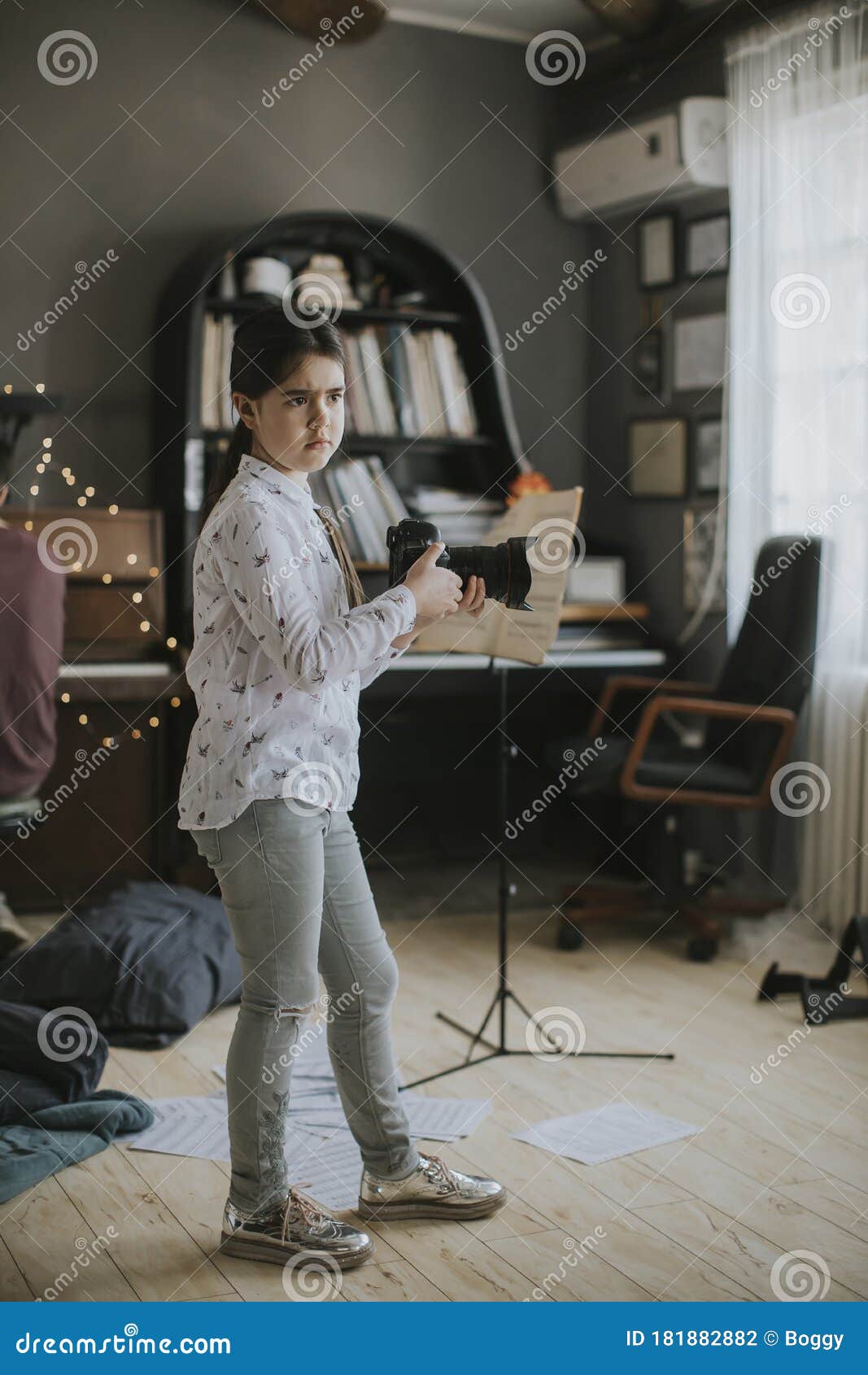 Little Girl Using Digital Camera in the Room Stock Photo - Image of ...