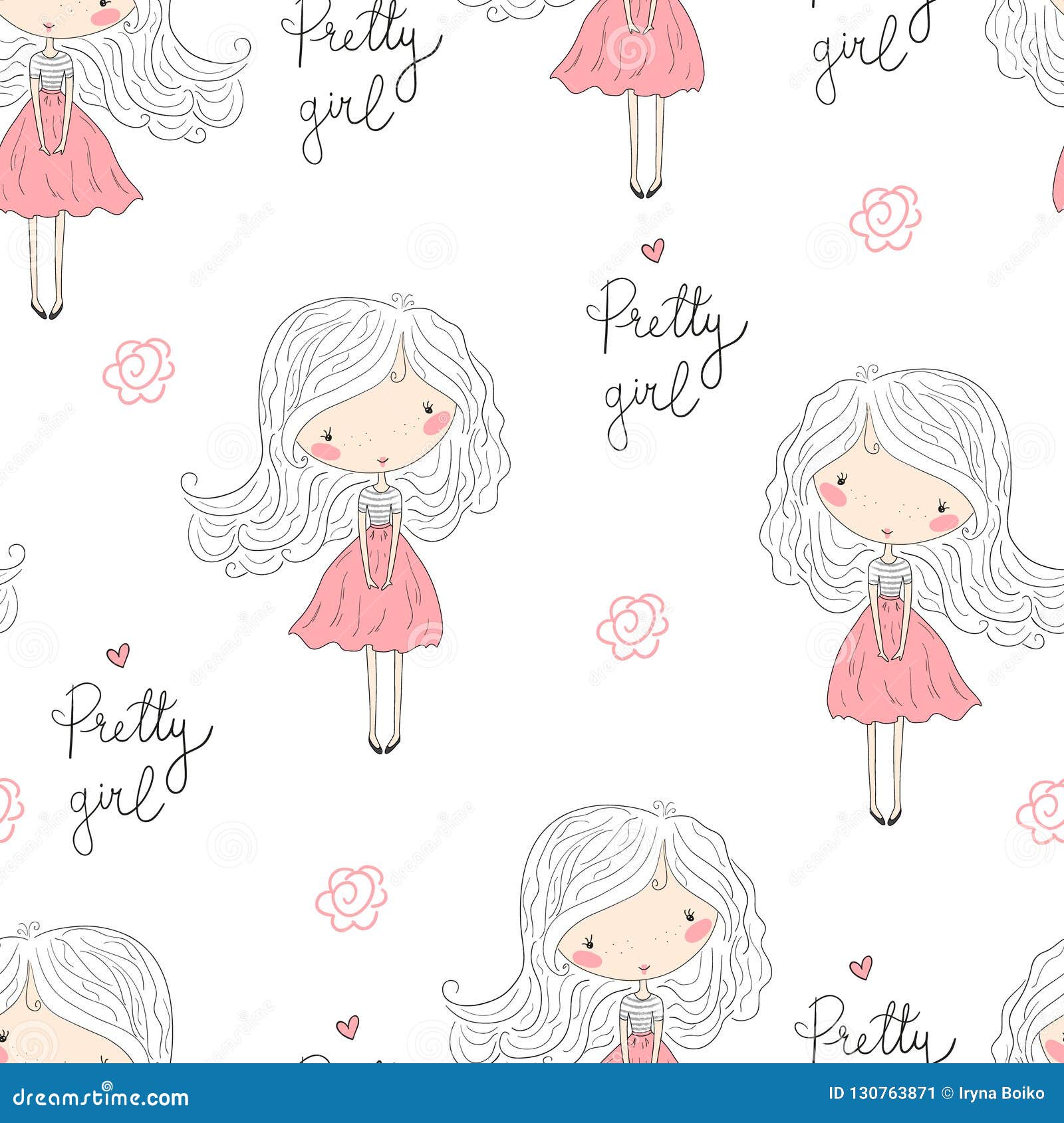 Cute Little Girl Vector Seamless Pattern Illustration Stock Vector ...